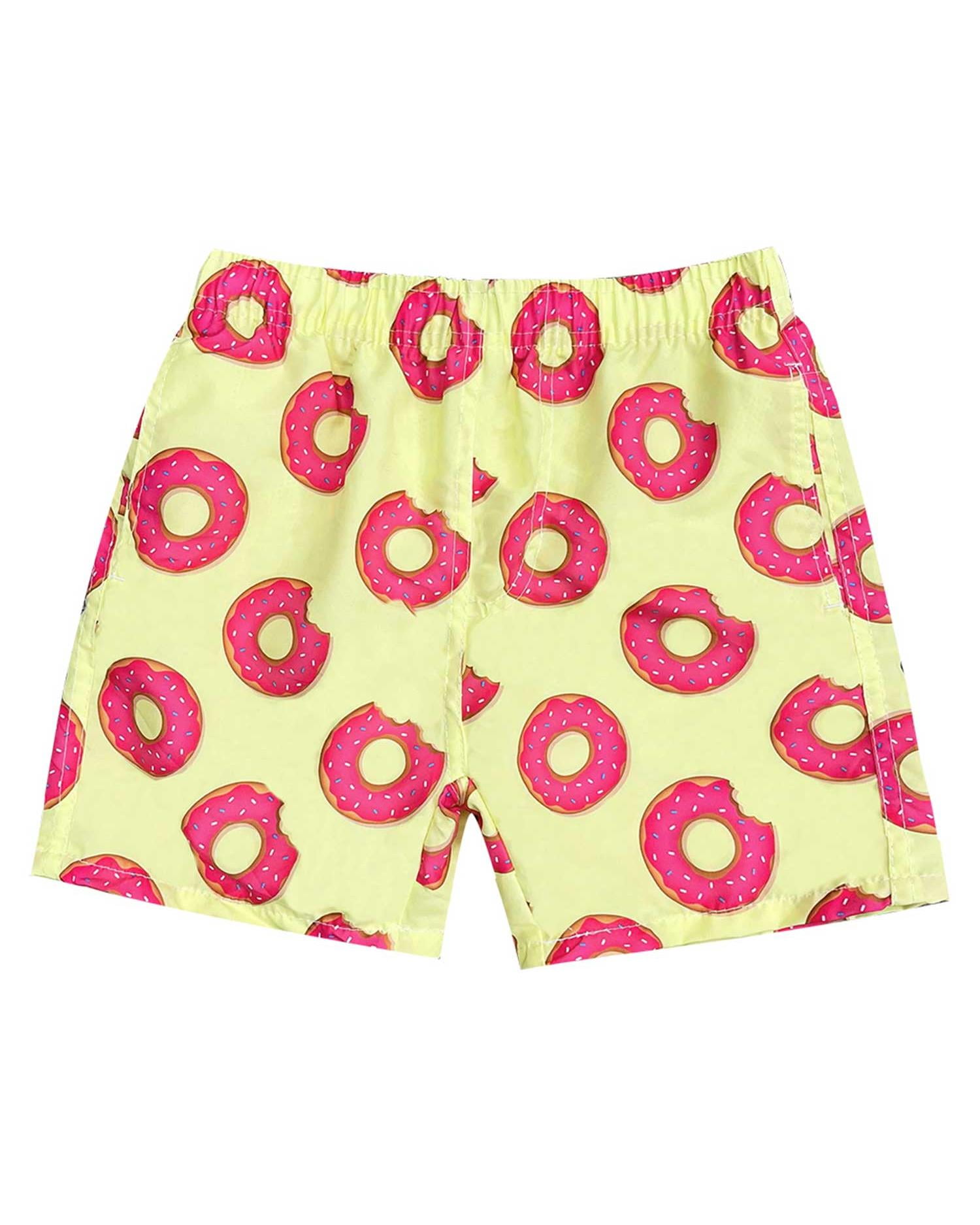UZZI Kids Swim Shorts Fast Dry Fun Donut Print, Yellow Donut, Size: 4-6 ...