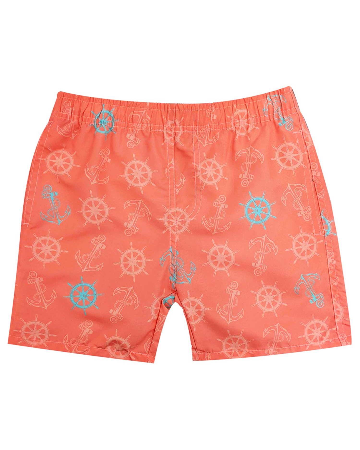 UZZI Kids Swim Shorts Fast Dry Fun Nautical Print, Coral Nautical, Size ...