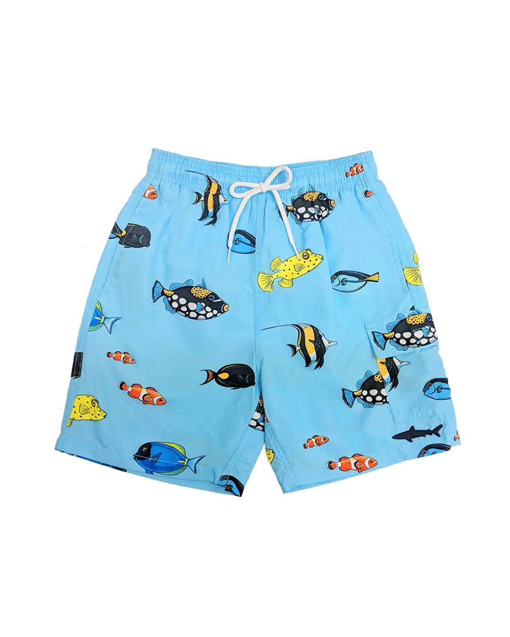 UZZI Kids Swim Shorts Fast Dry Fun Print, Blue Fish, Size: 4-6, Uzzi ...