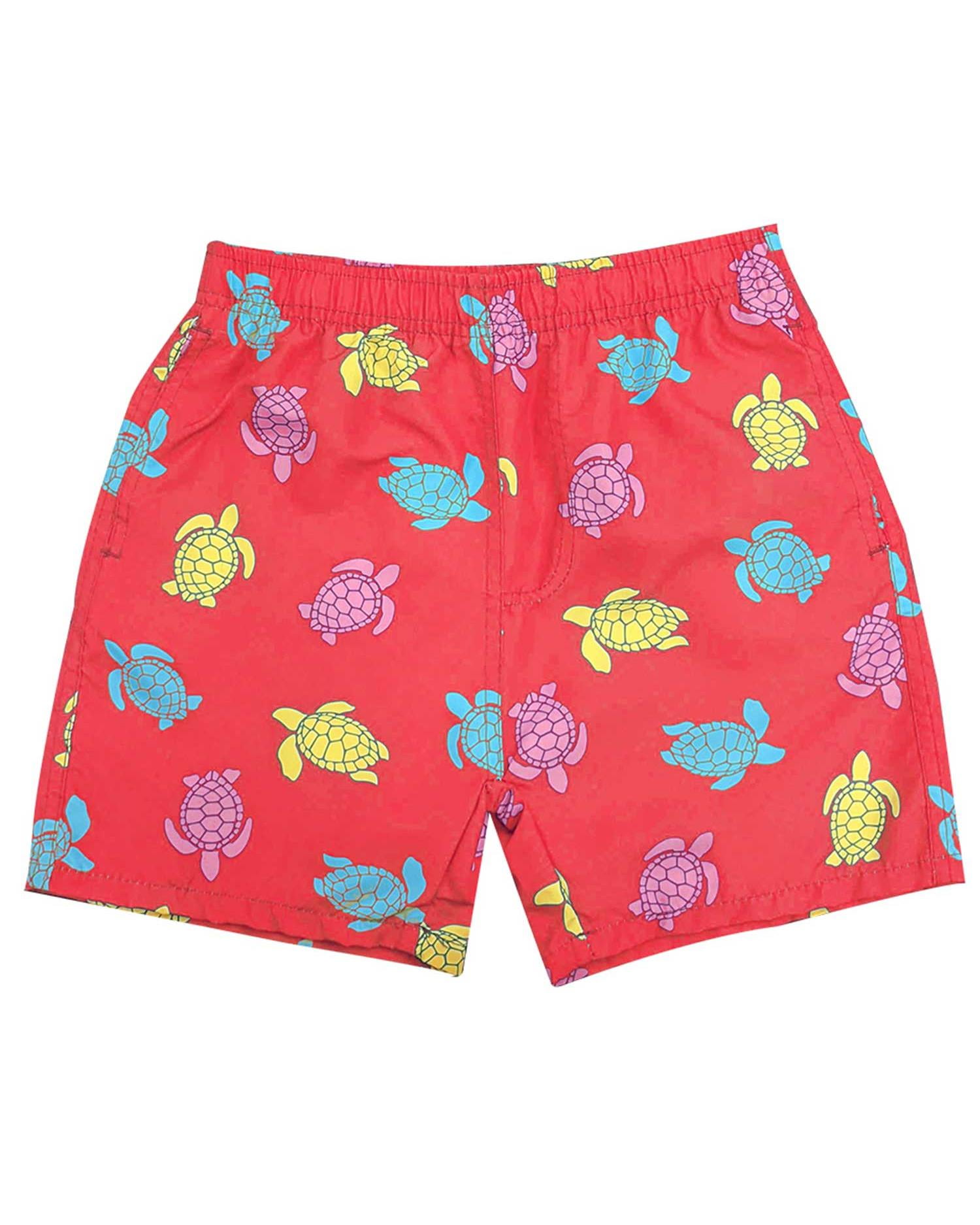 UZZI Kids Swim Shorts Fast Dry Fun Turtle Print, Red Multi Turtles ...