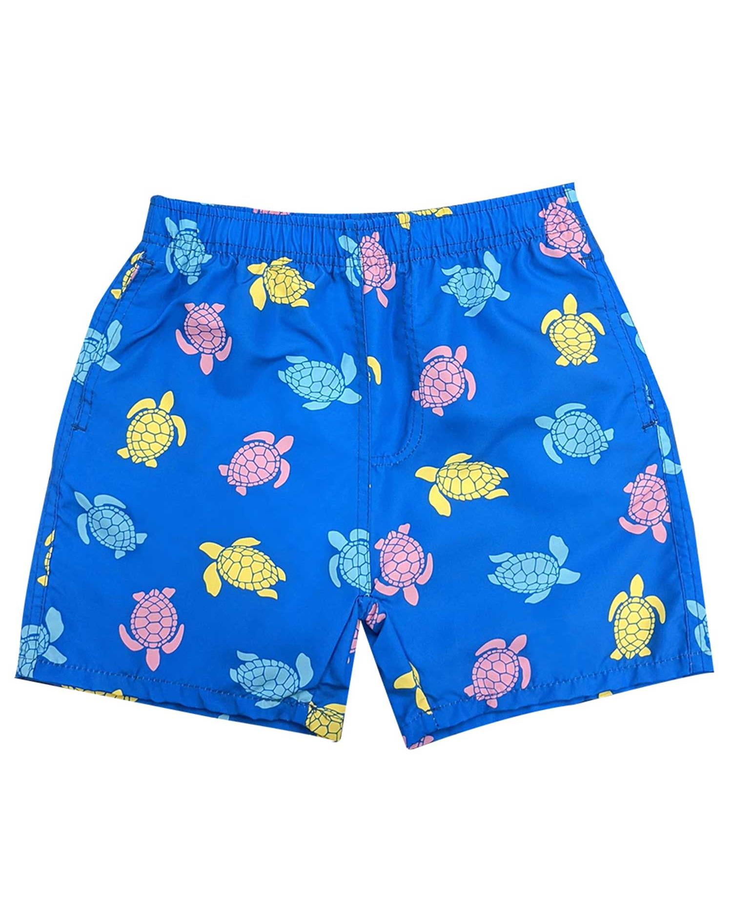 UZZI Kids Swim Shorts Fast Dry Fun Turtle Print, Royal Multi Turtles ...
