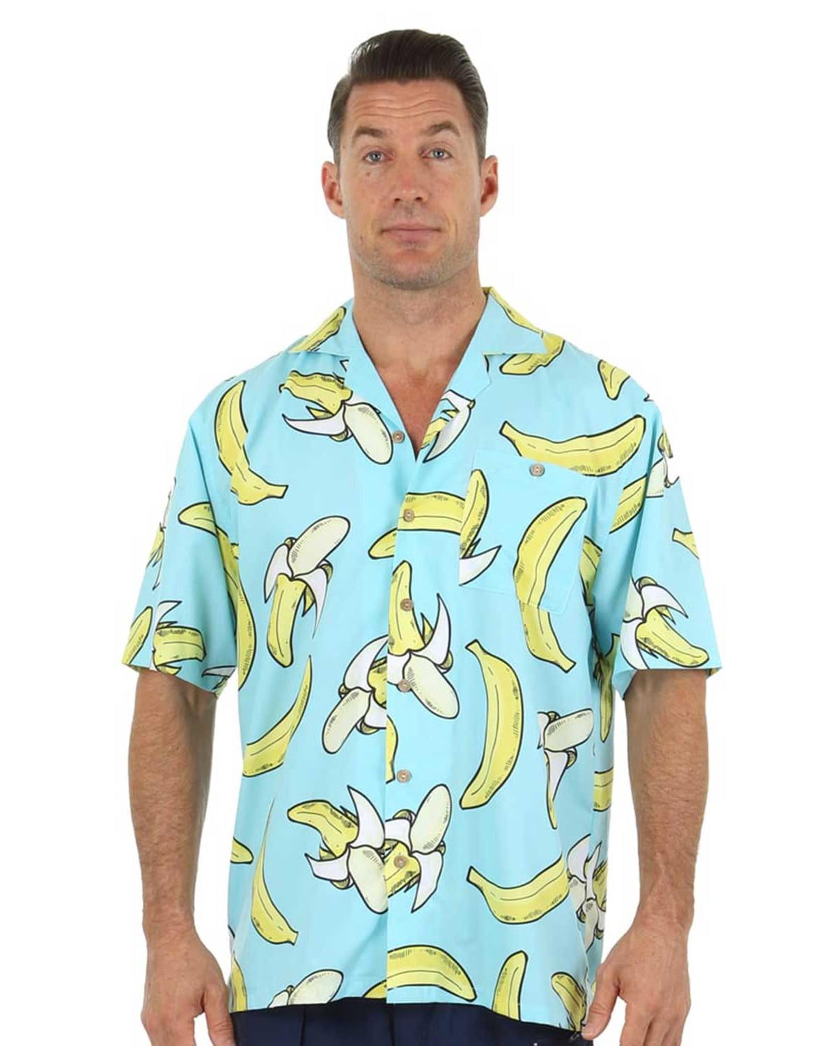 UZZI Mens Hawaiian Casual Button Down Short Sleeve Beach Banana Print ...