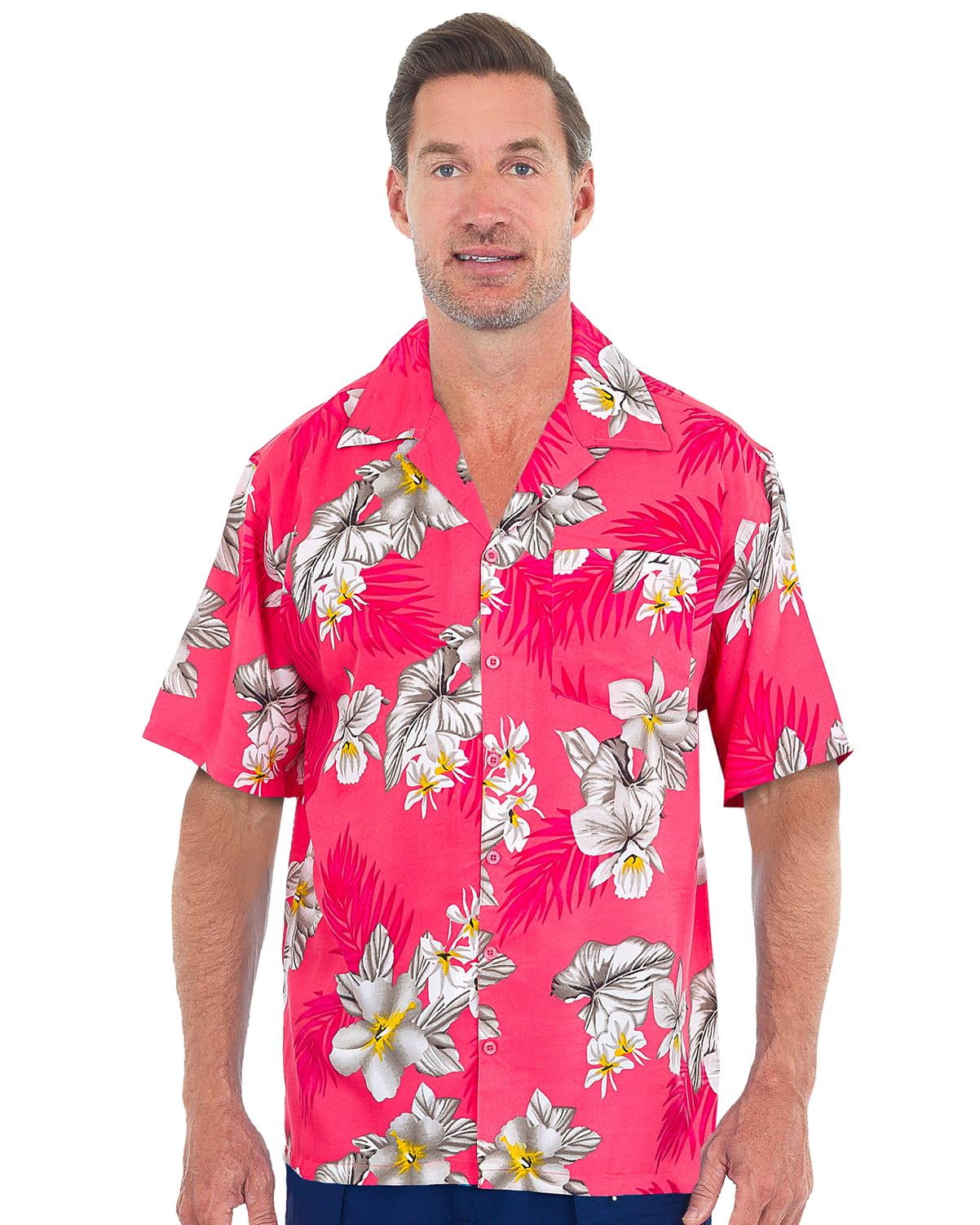 UZZI Mens Hawaiian Casual Button Down Short Sleeve Beach Tropical ...