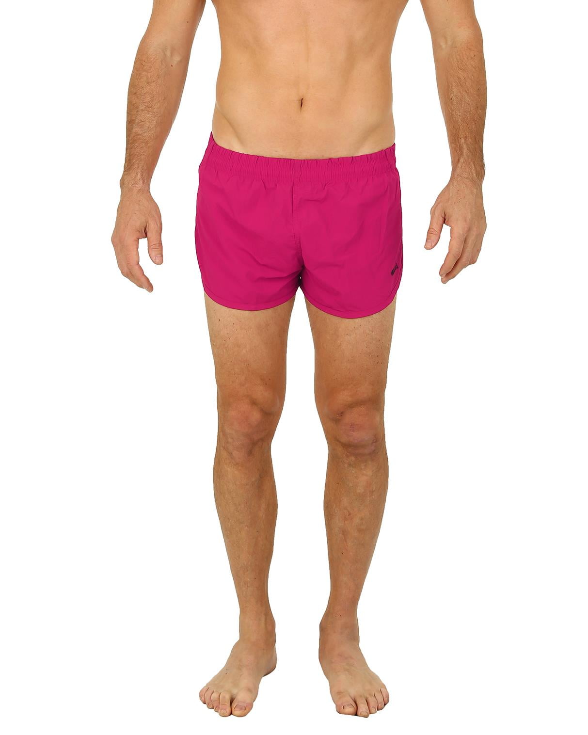 UZZI Mens Swim Trunks Nylon Boxer Shorts Running Shorts, Fuchsia, Size ...