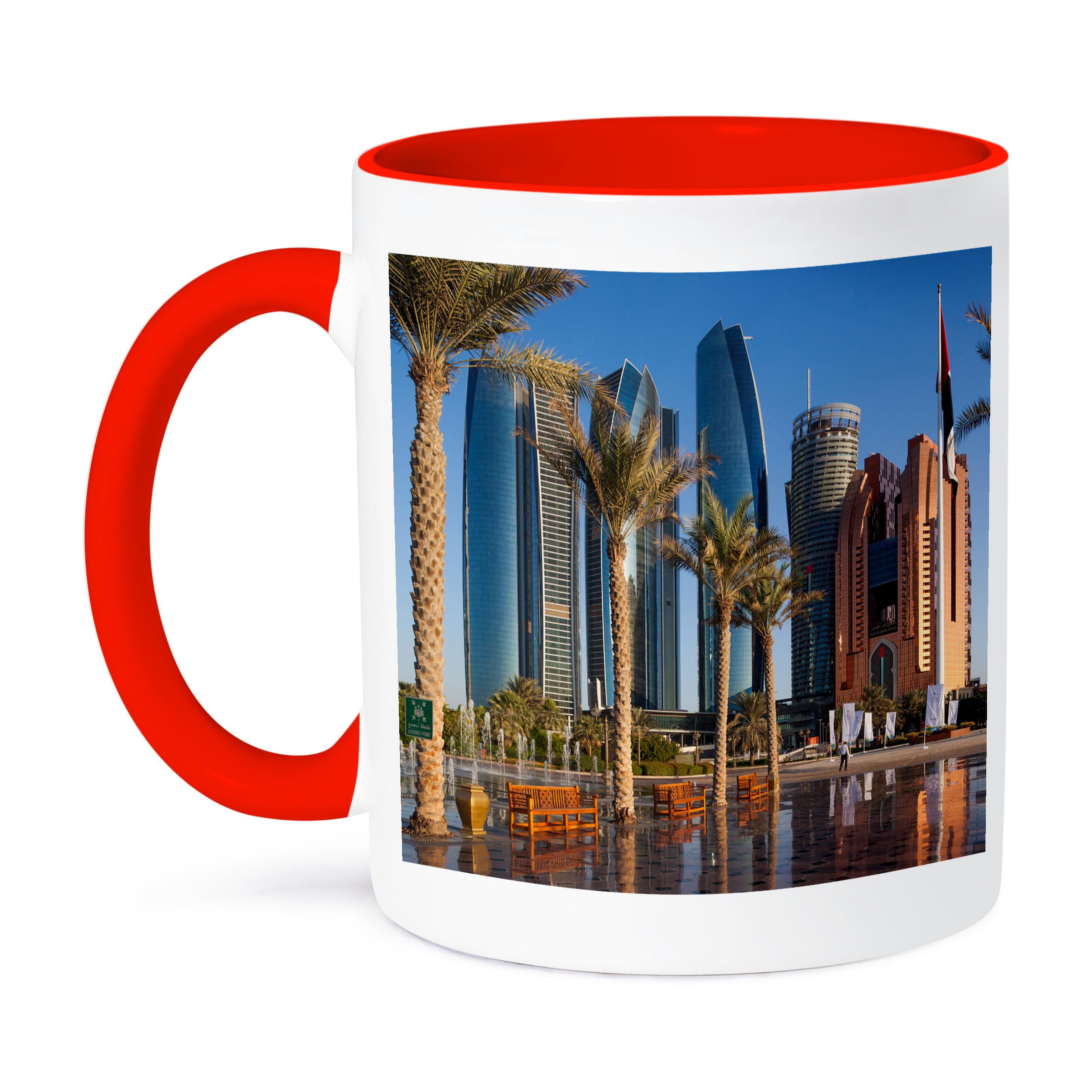 Uae, Abu Dhabi. Etihad Towers And Emirates Palace Hotel Fountains, 15oz ...