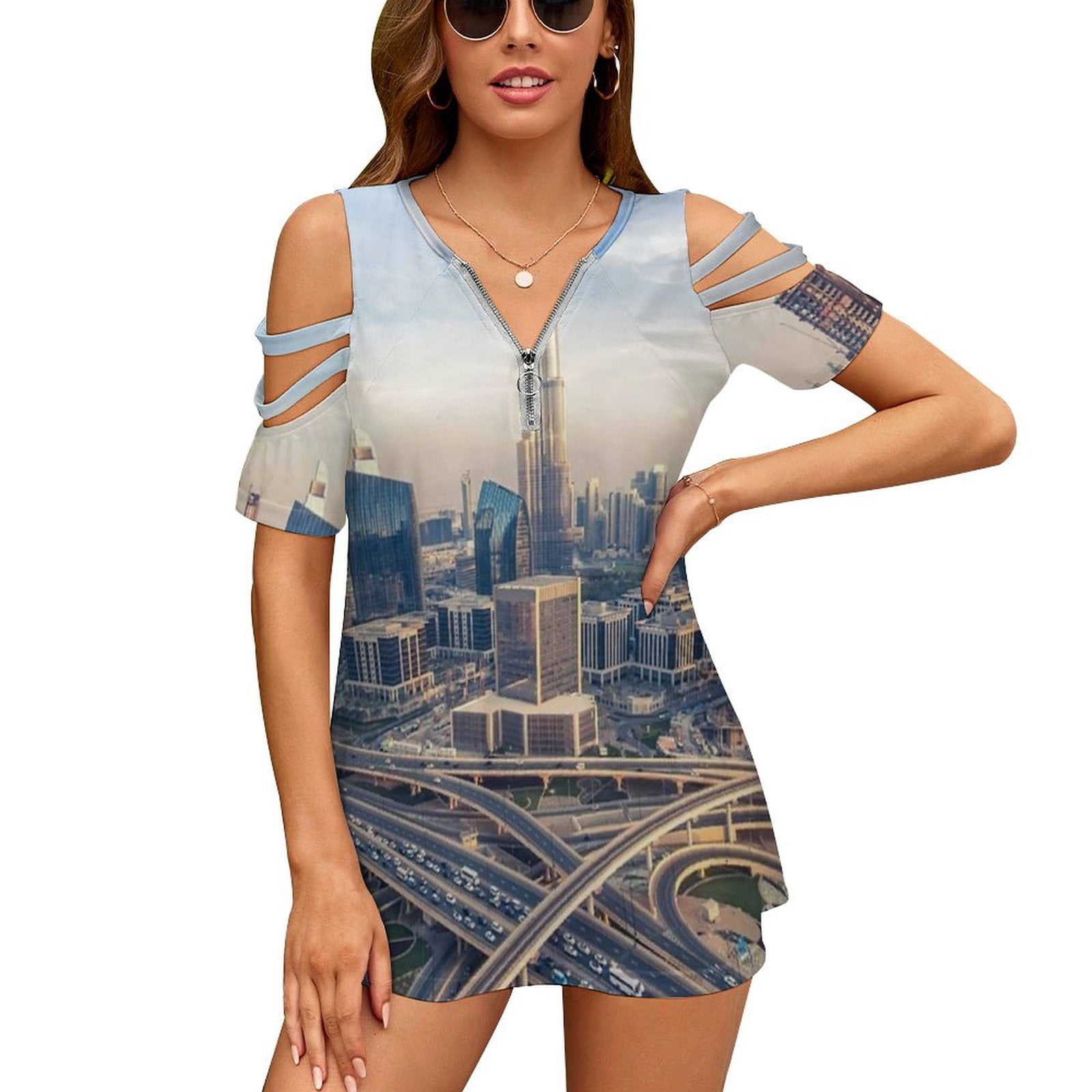 Uae Khalifa Tower Dubai City Women Zipper Sexy Printed Vintage T Shirts ...