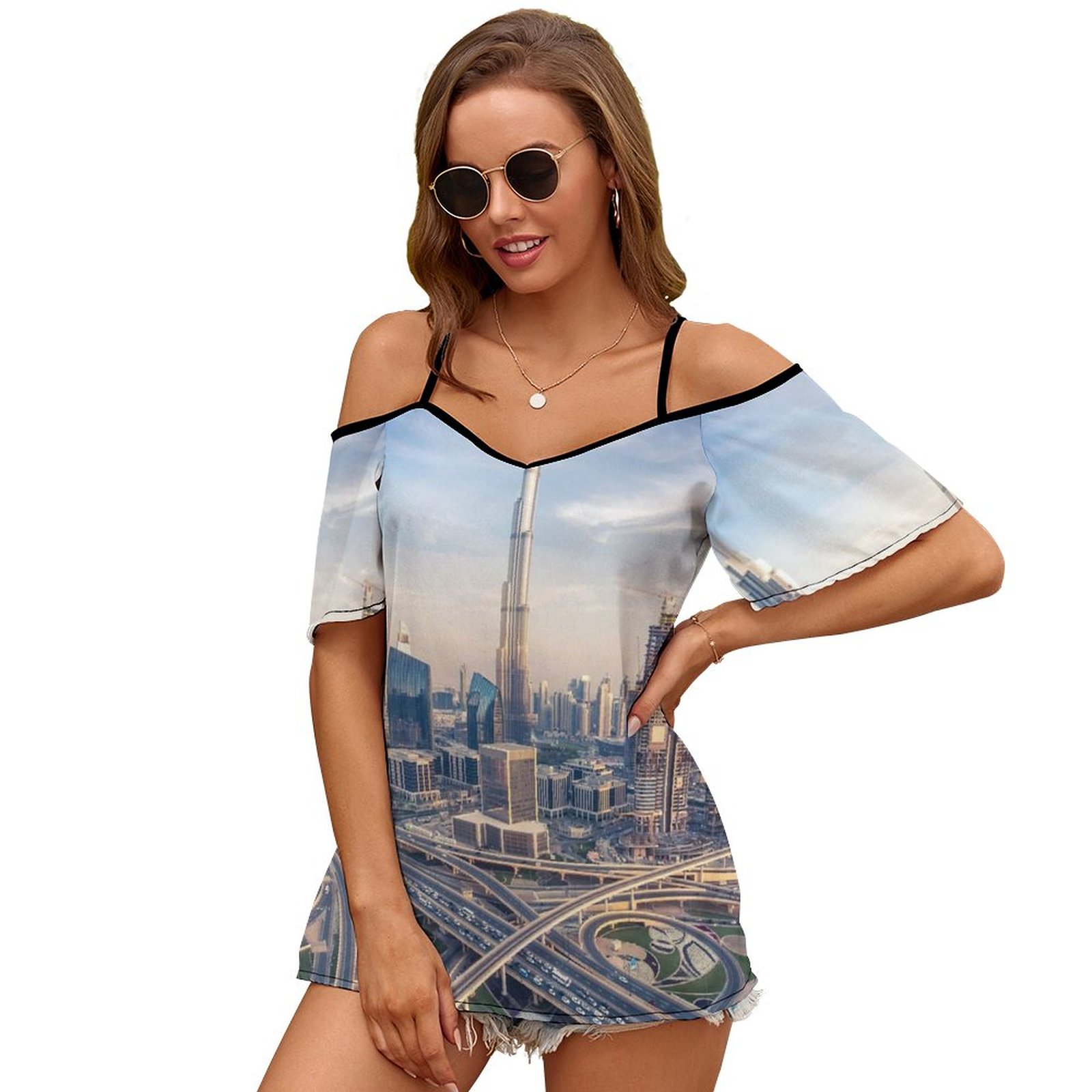 Uae Khalifa Tower Dubai City Women Zipper Sexy Printed Vintage T Shirts ...