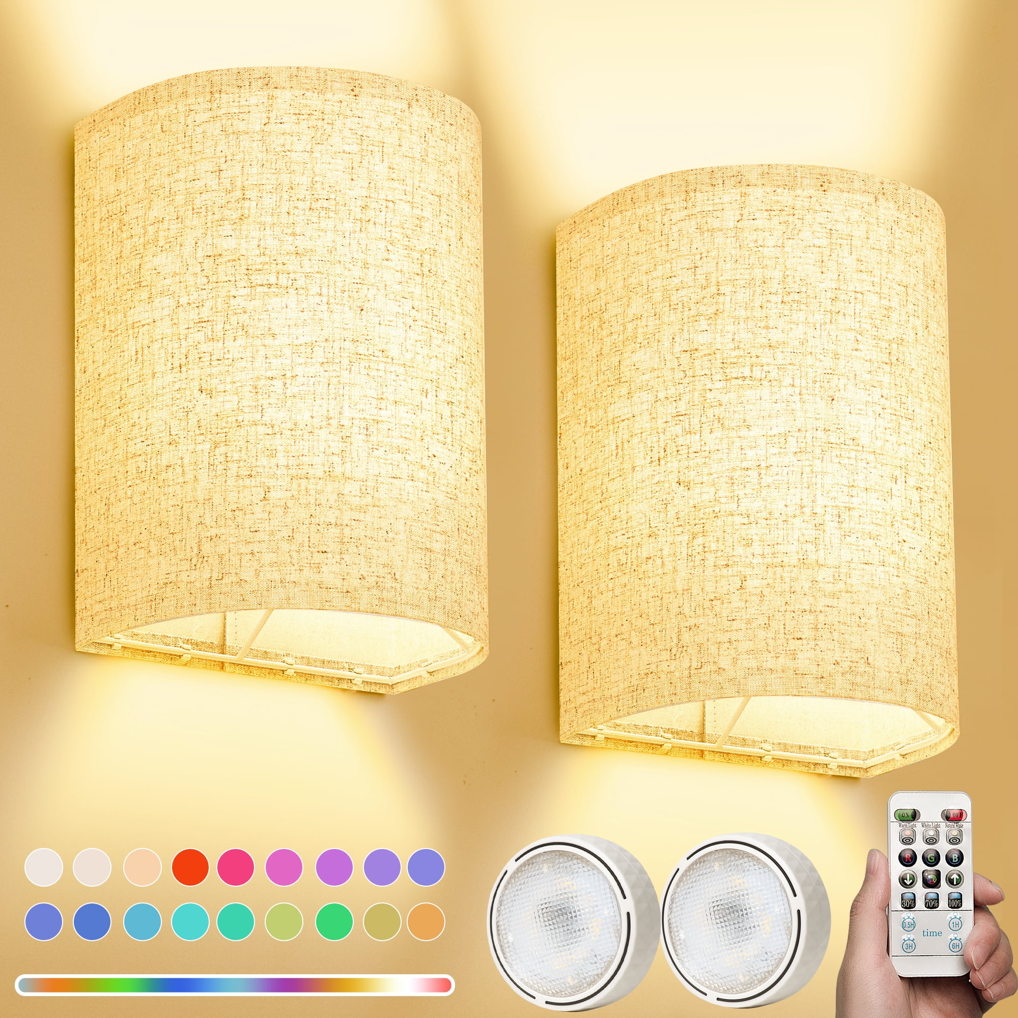 Uamector LED Wall Sconces Set of 2, Cordless, 18 RGB Colors, Adjustable ...