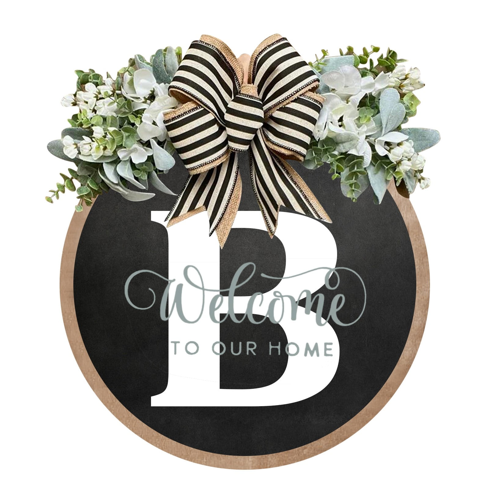 Uanit 26 Letter Last Name Round Front Door Wreath with Bow, Spring ...