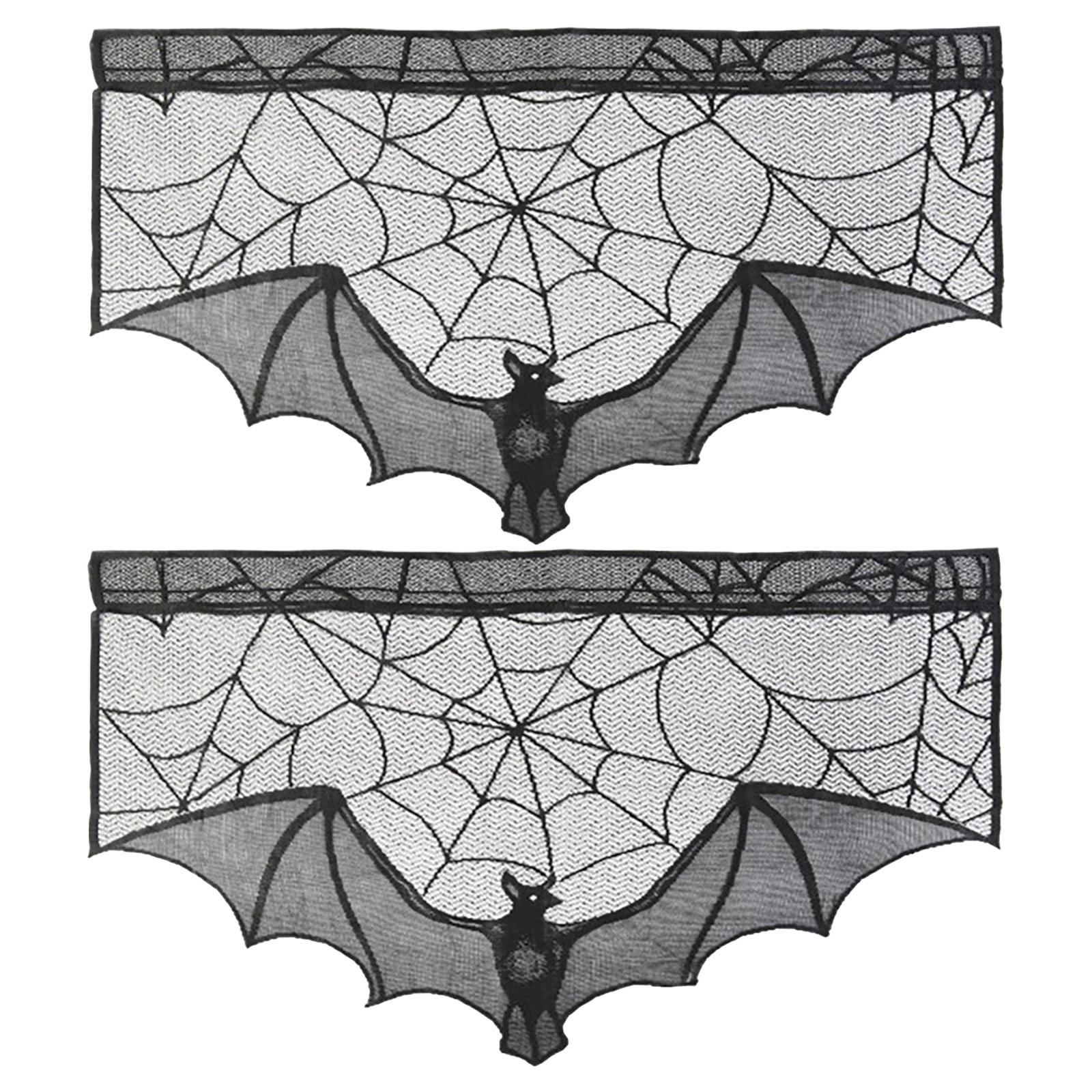 Uanit 2Pcs Halloween Black Lace Spider Web Bat Door Curtain Halloween ...