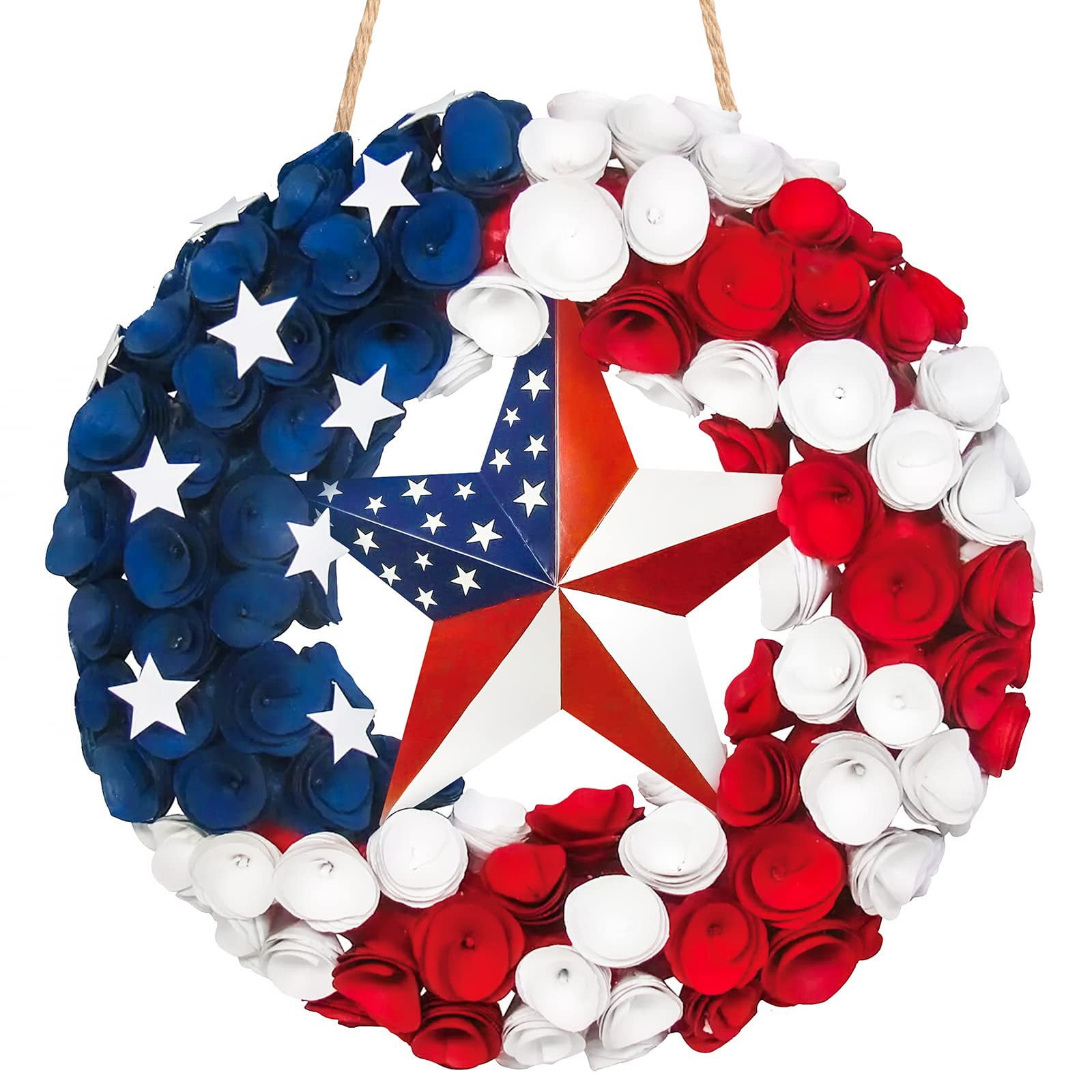 Uanit 4 Of July Five Star Wreath House Sign Independence Day Rustic ...