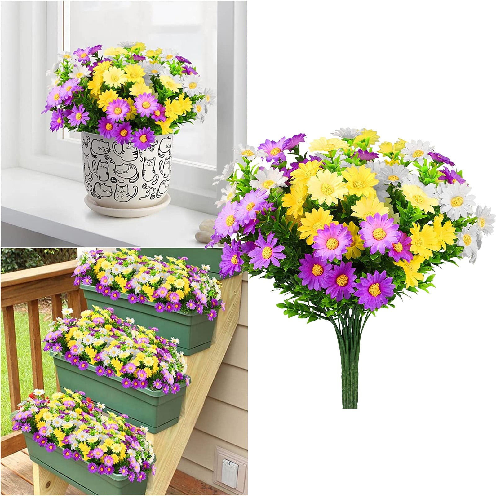 Uanit 6 Bundles Wildflowers Artificial Daisies Silk Flowers Outdoor ...
