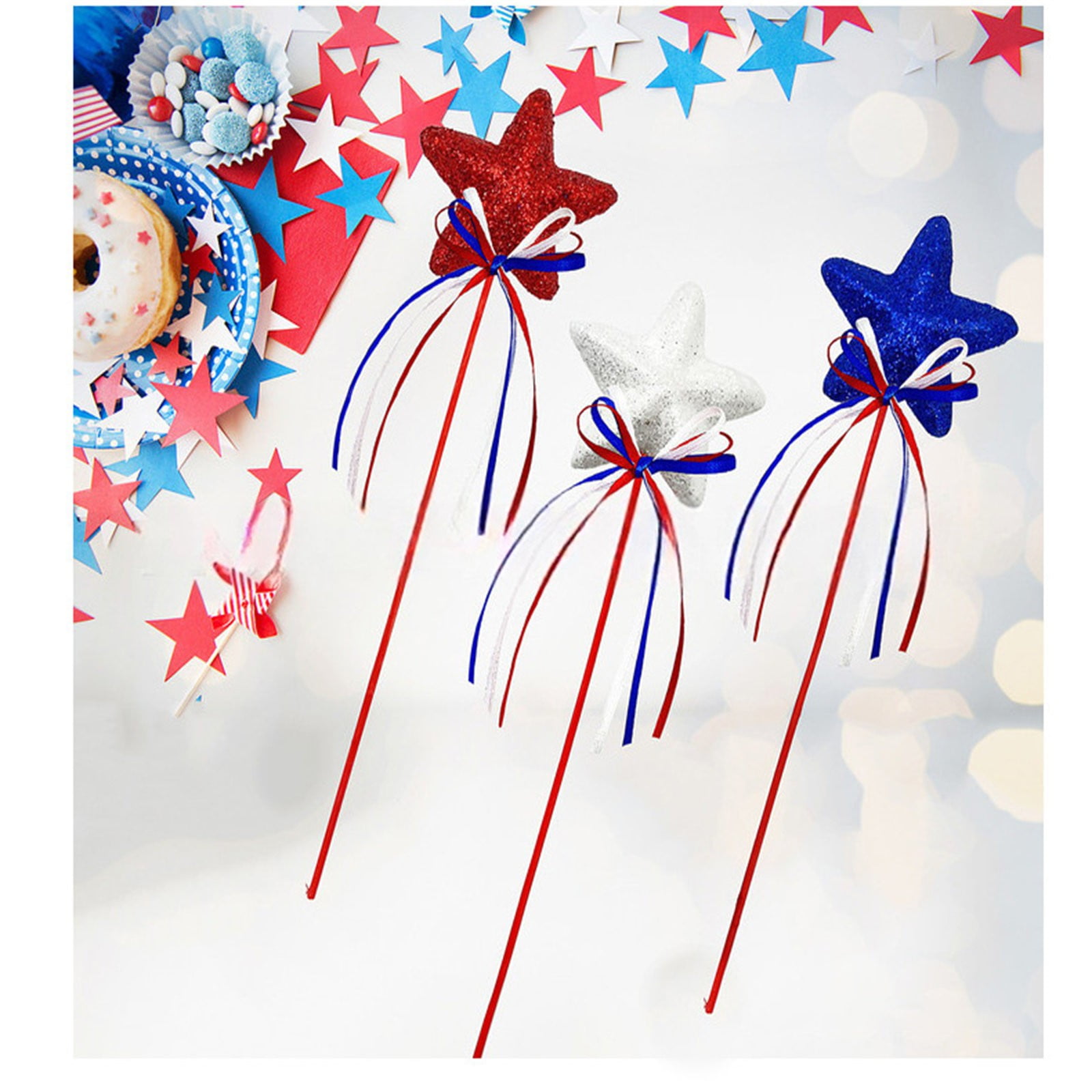 Uanit 6 Pcs 4th of July Glitter Puffy Star Picks Foam Sparkly Sticks ...