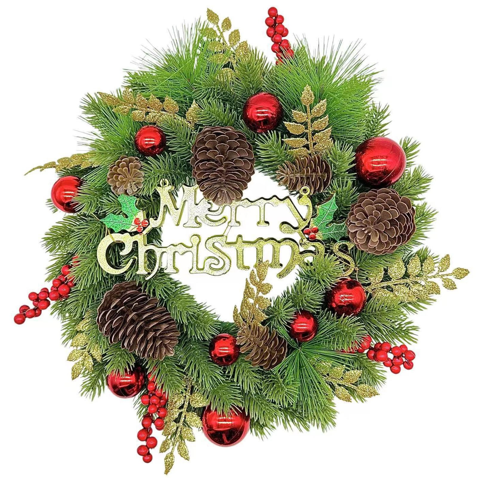 Uanit Christmas Wreath with Hanger, 20 inch Artificial Pinecone Berries ...