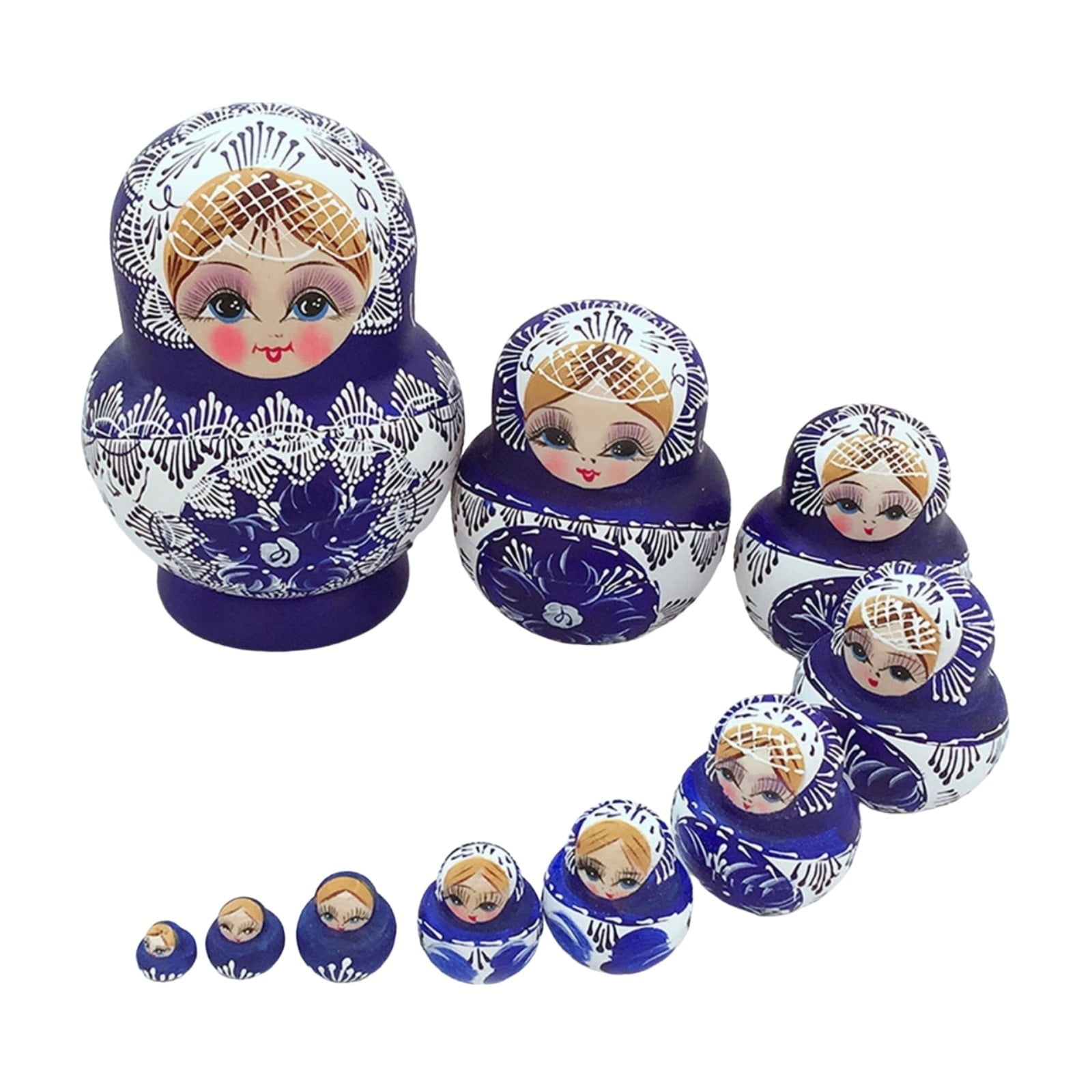 Uanit Layered Big Belly Blue White Porcelain Russian Nested Doll Wooden ...