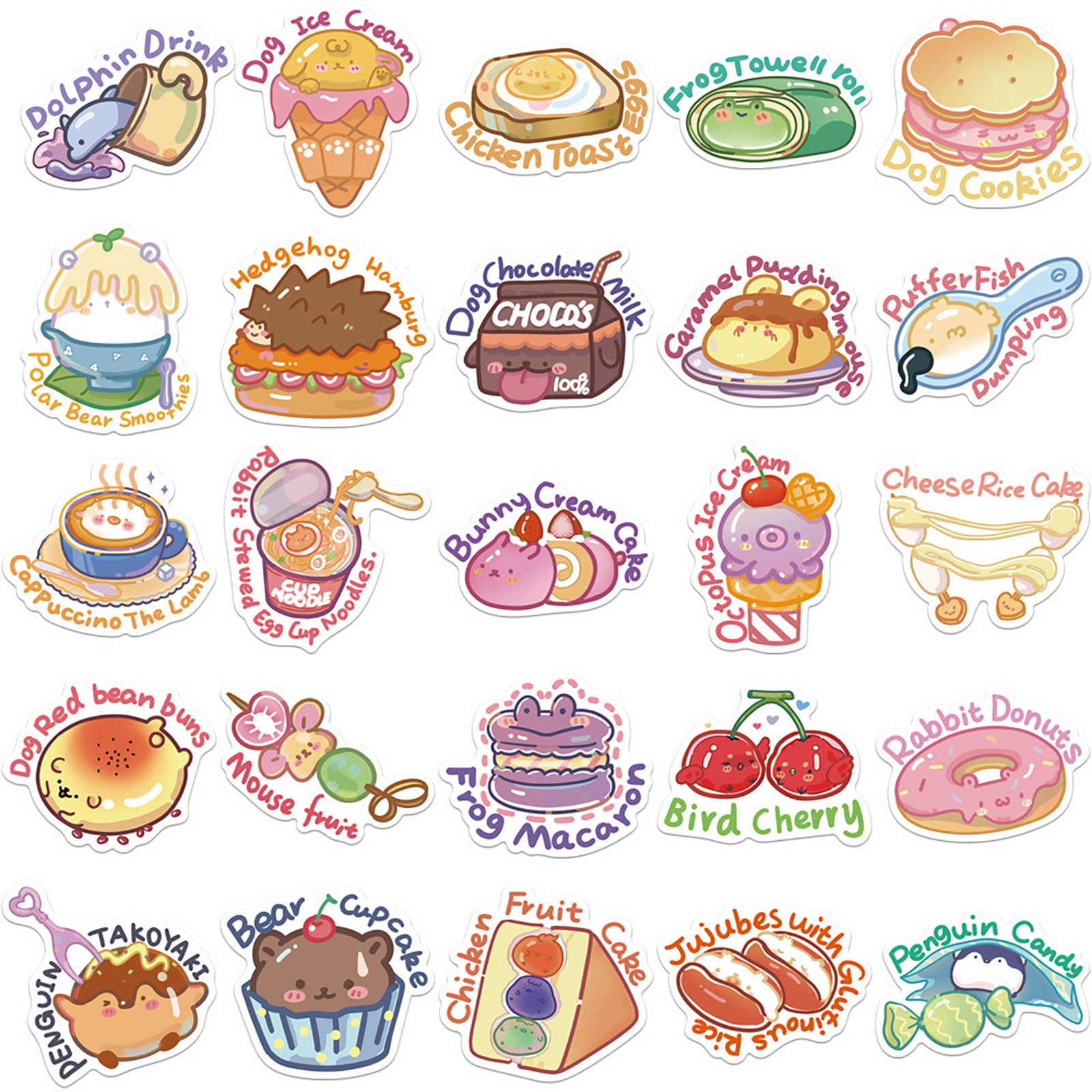 Uanit Pack 50 PCS Cute Food Animal Stickers for Water Bottles ...