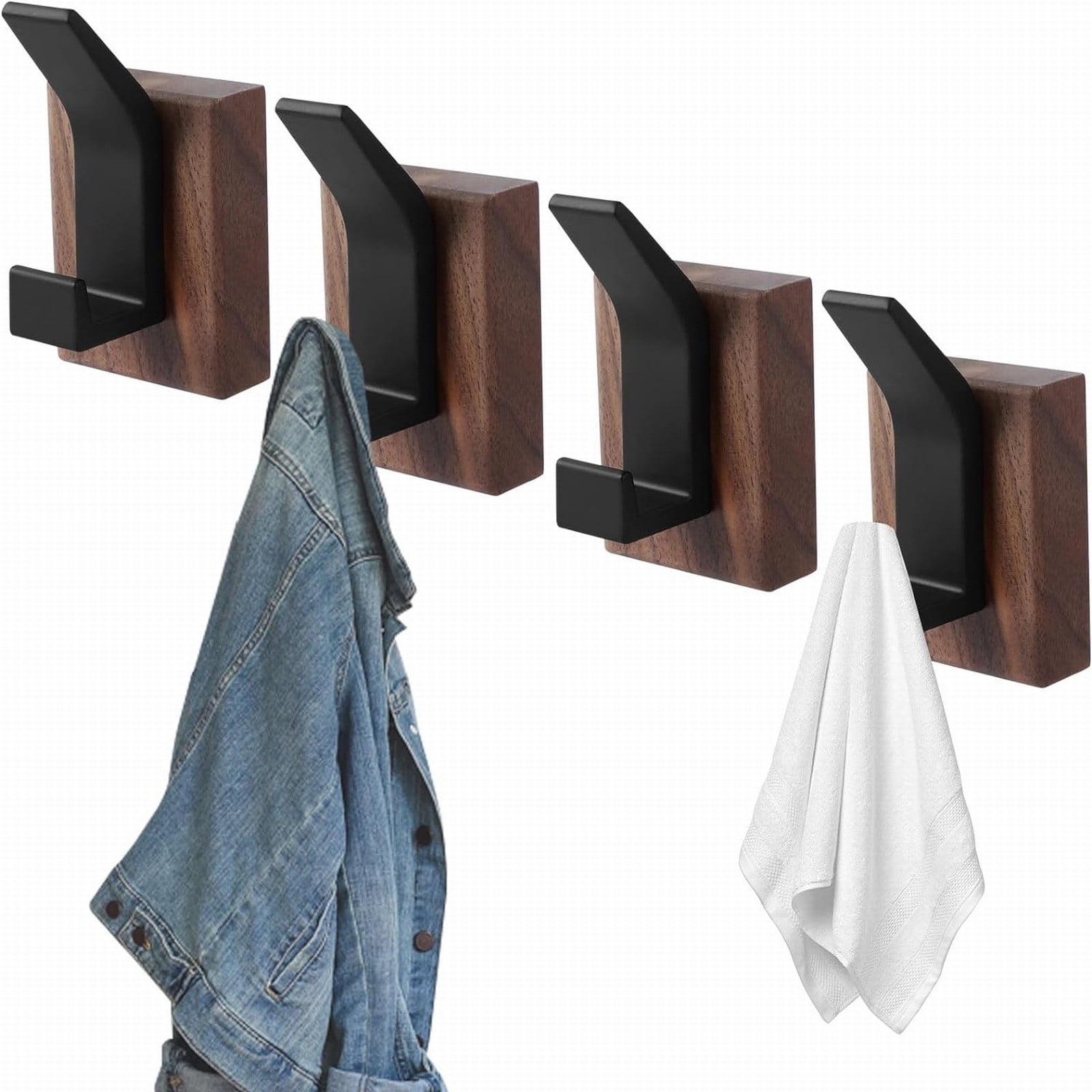 Uanit Solid Wood Coat Hook 4 Pcs Rack Wall Mount Walnut Hooks Heavy ...