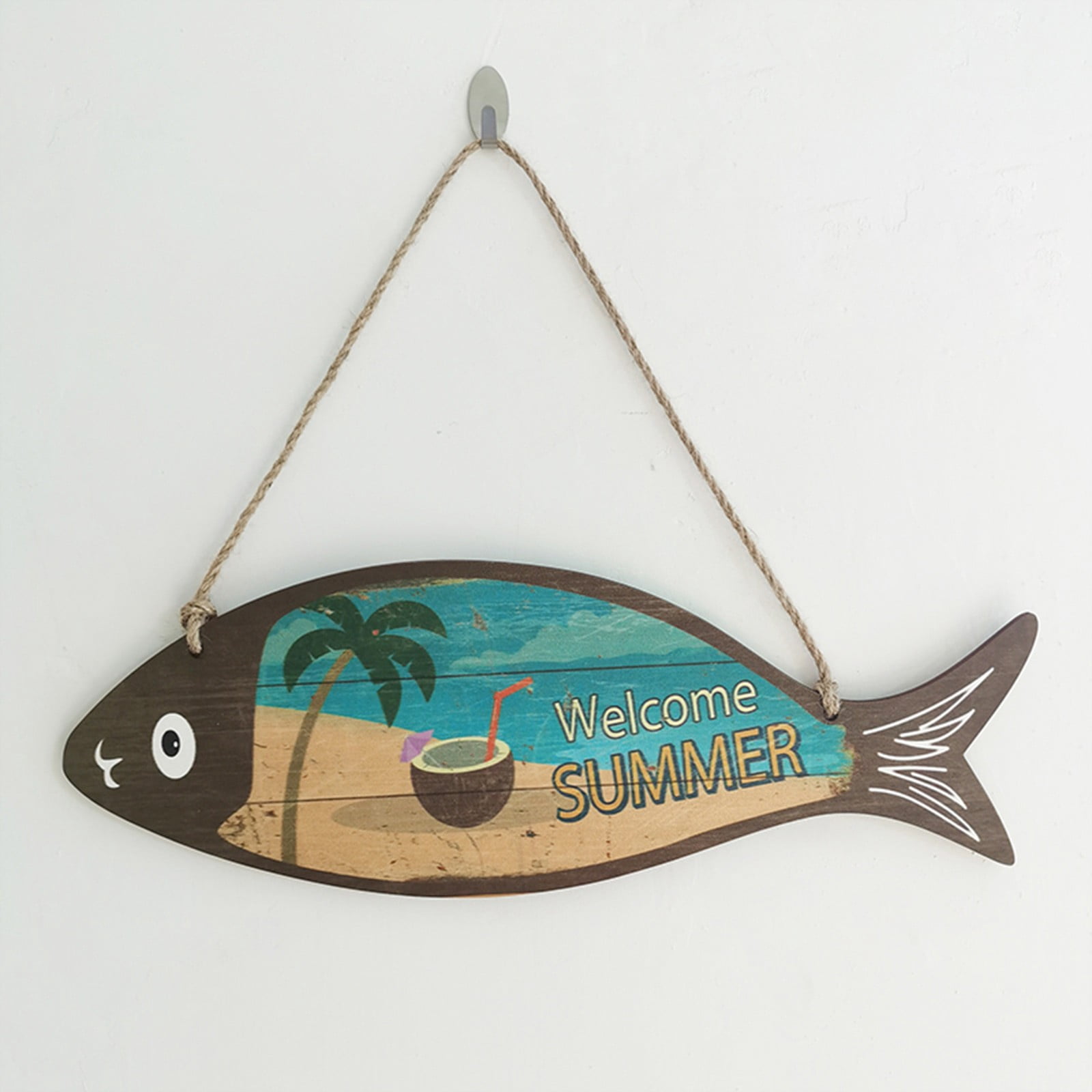 Uanit Summer Wooden Fish Welcome Sign Nautical Wall Art Decor Hanging ...