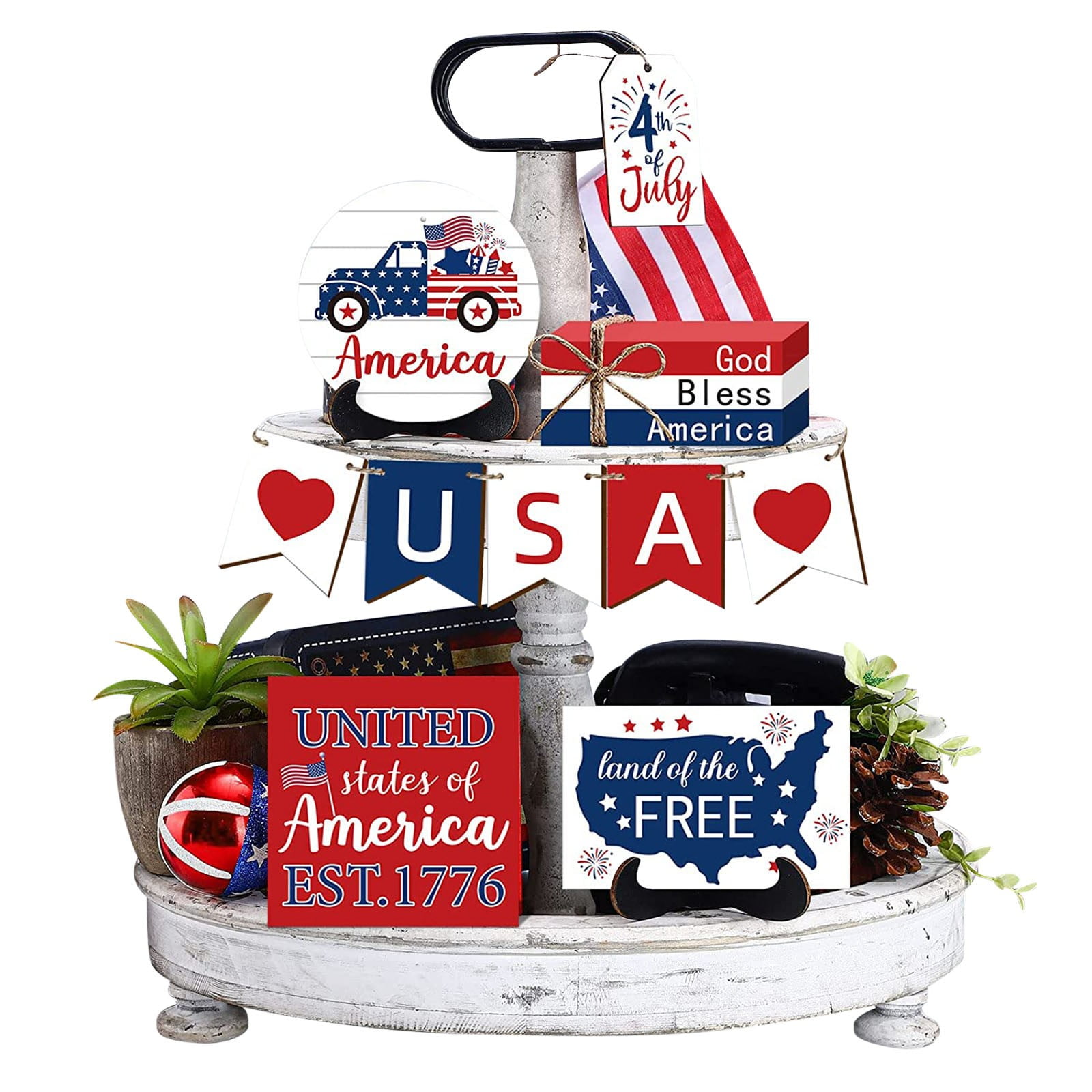 Uanit Tiered Tray Decorative Set Fourth Of July Layered Decoration ...