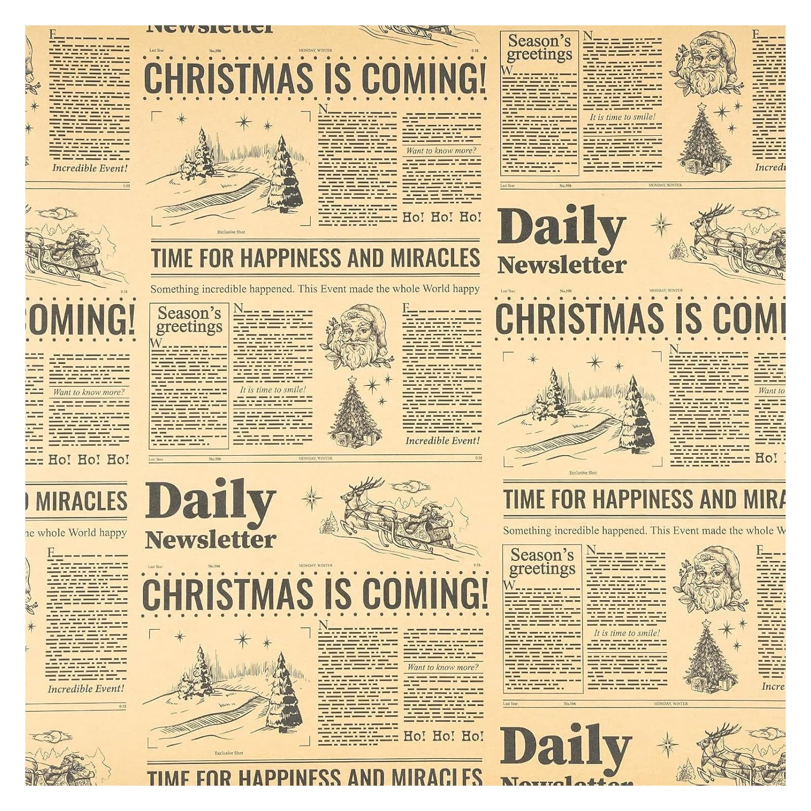 Uanit Vintage Newspaper Style Christmas Wrapping Paper Roll 50x90cm ...