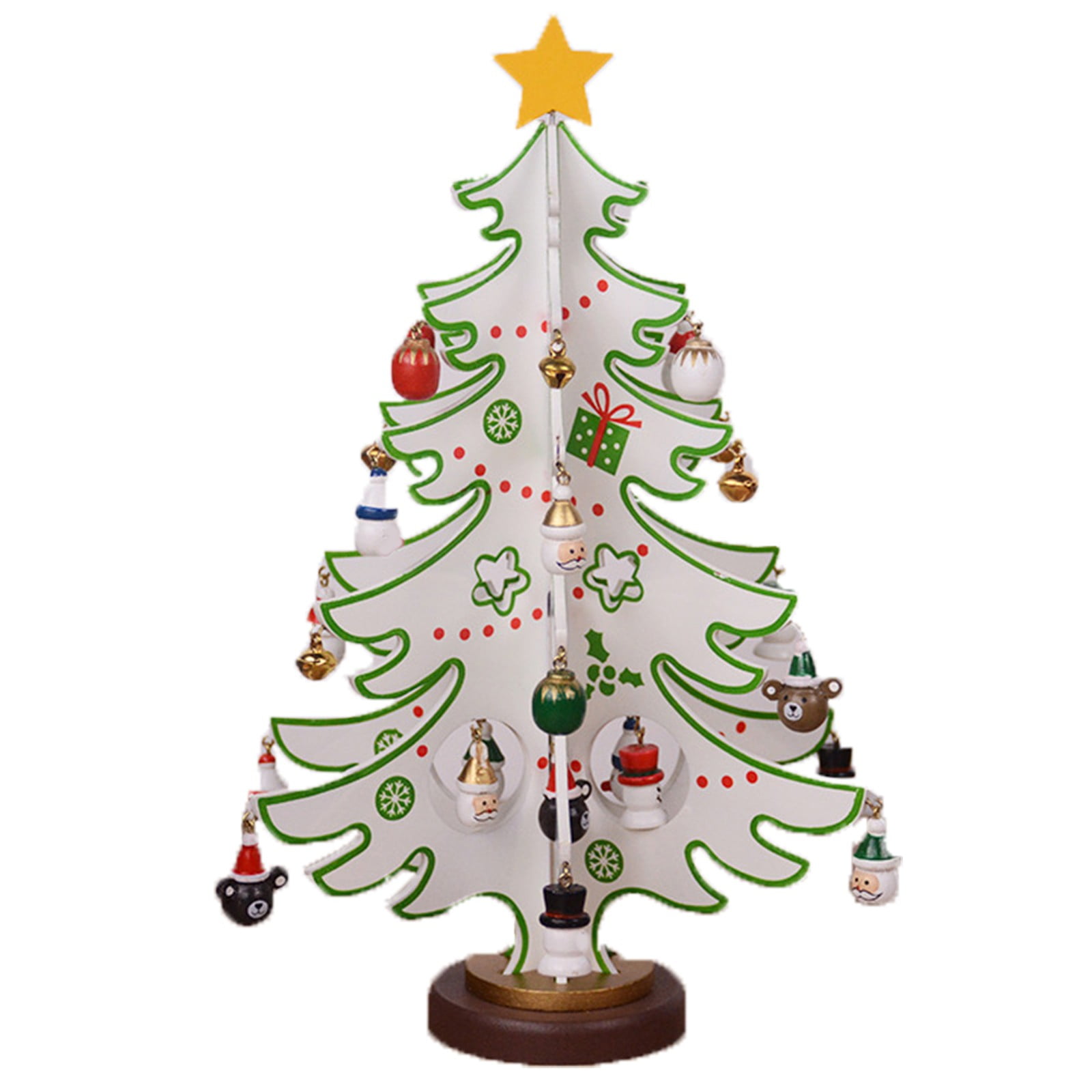 Uanit Wooden Christmas Tree Tabletop Decorations, White, Red and Green ...