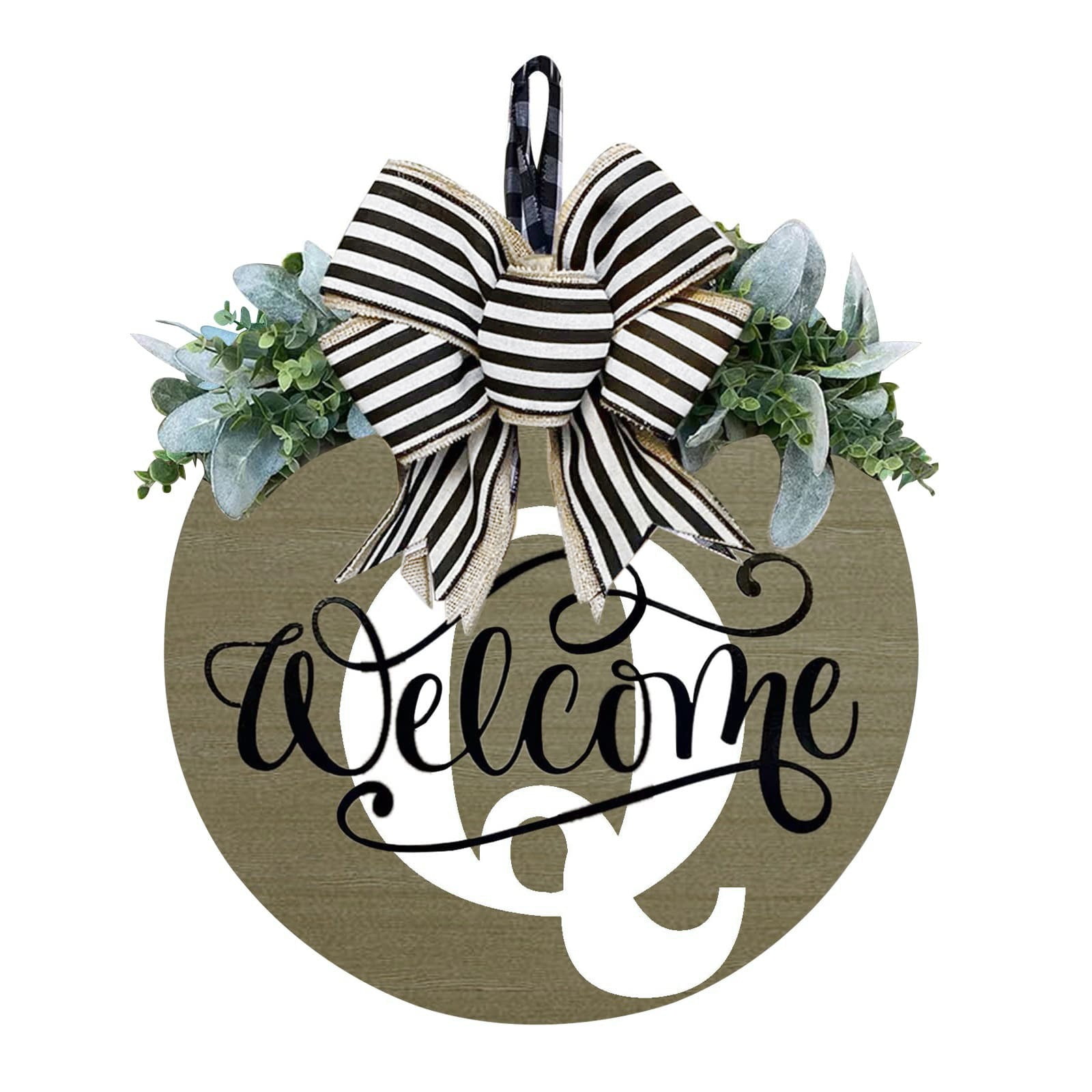 Uanit A Z Letter Garland Round Wooden Door Hanging Sign Welcome Message ...