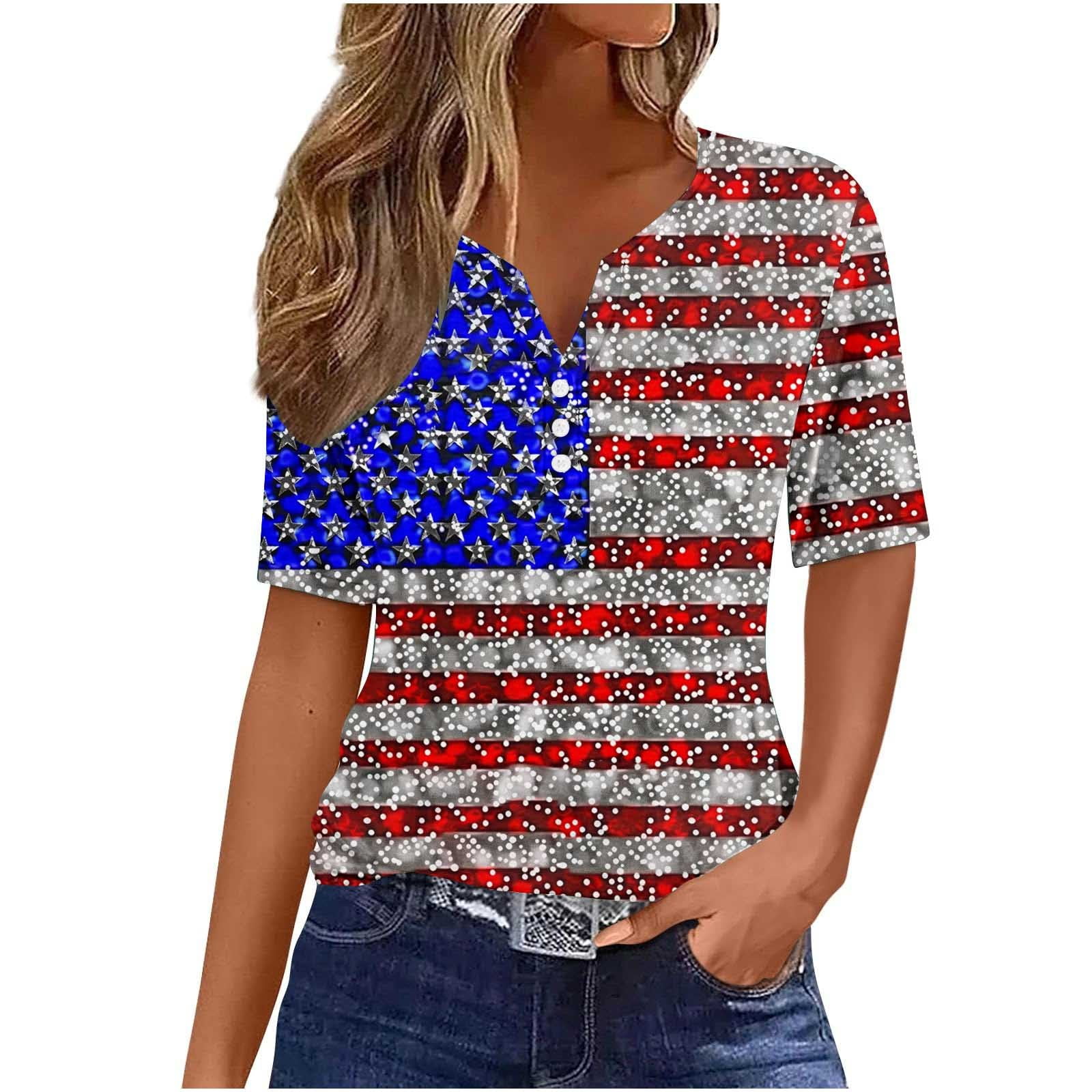 Uaswgudfs 4th of July Women's Patriotic US Flag Star-Embellished ...