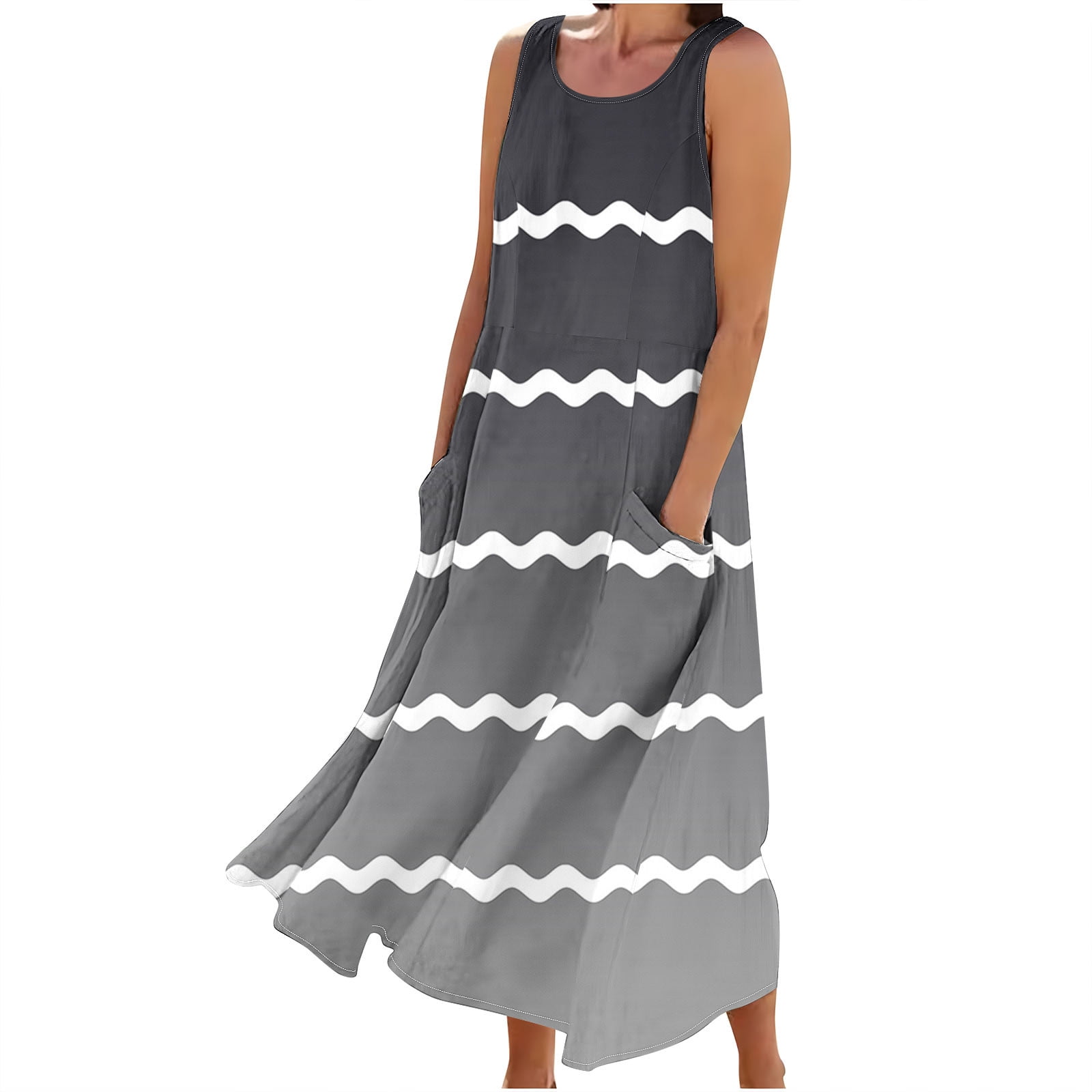 Uaswgudfs Sleeveless Wavy-Line Boho Maxi Dress - Casual Summer Dresses ...