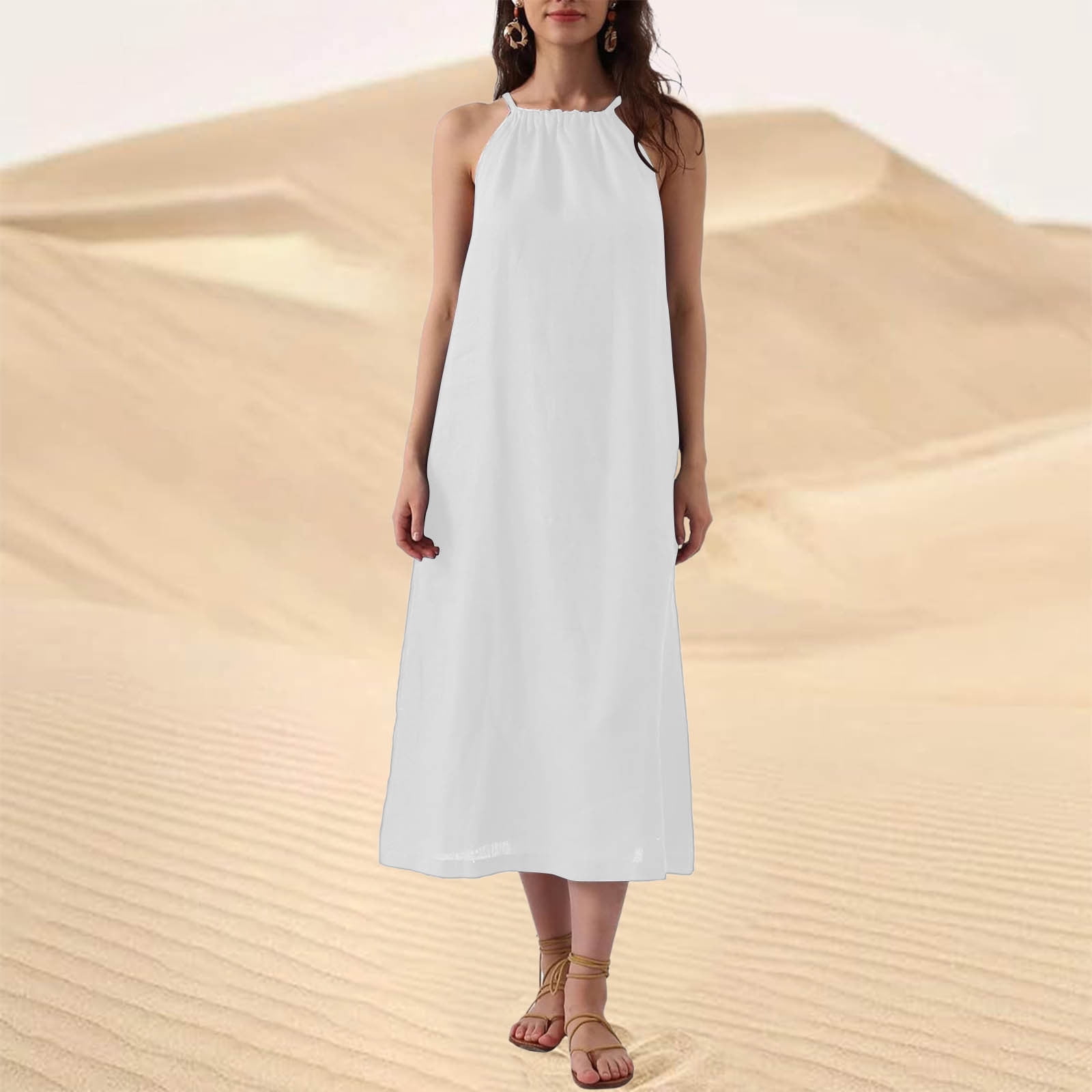 Uaswgudfs Summer Dresses for Women 2025 Halter Neck Flowy Maxi Dress ...