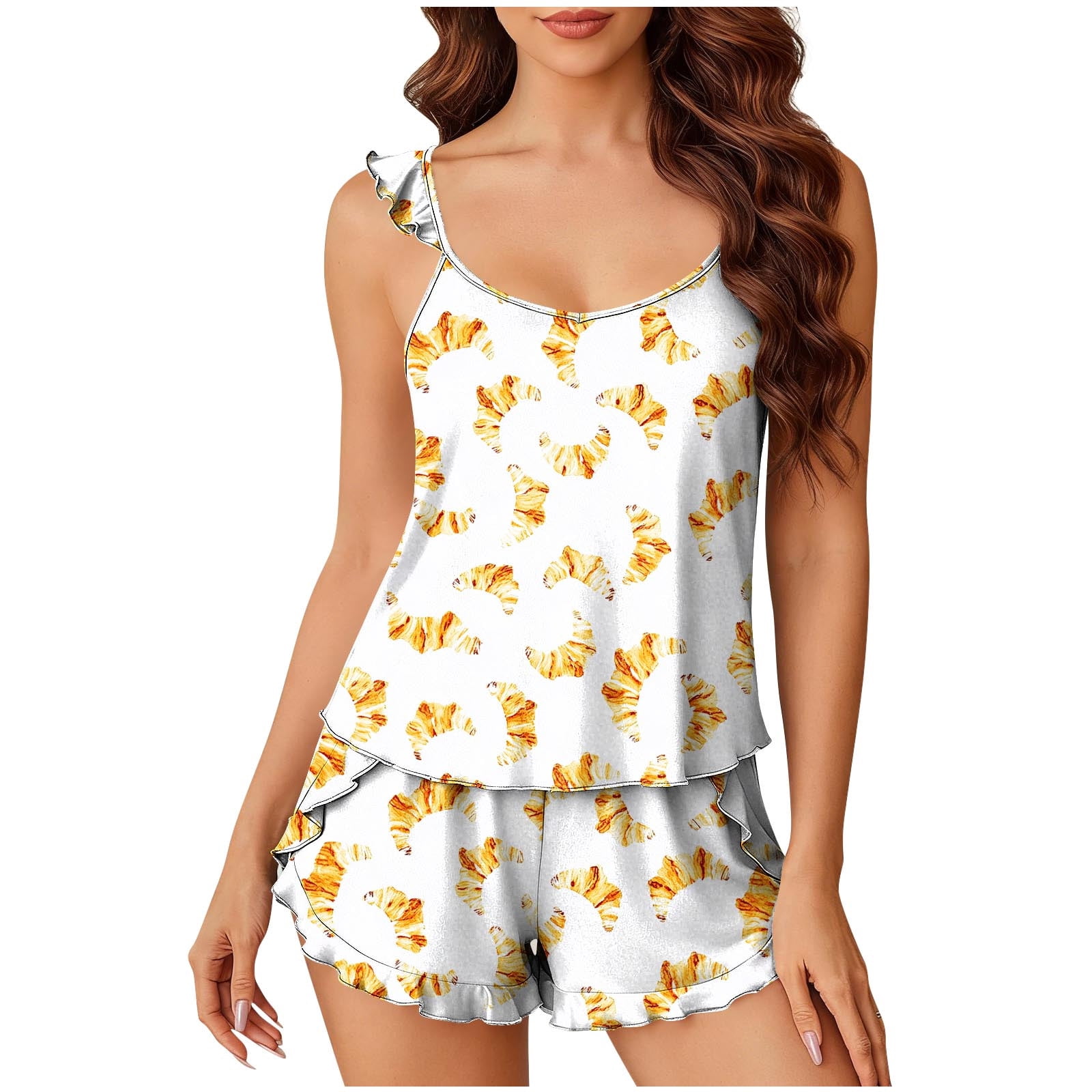 Uaswgudfs Summer Pajamas for Women Red Heart Print Adjustable Ruffle ...
