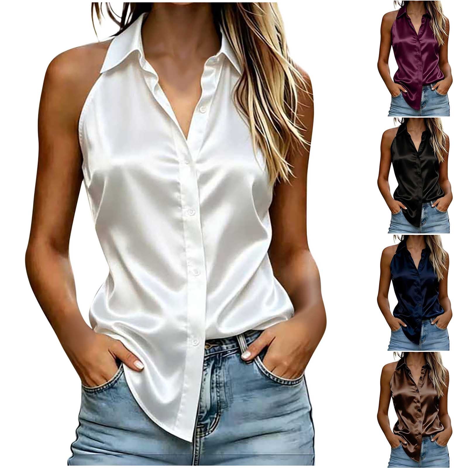 Uaswgudfs Tank Tops for Women Print Halter Tops Deep V Neck Sleeveless ...
