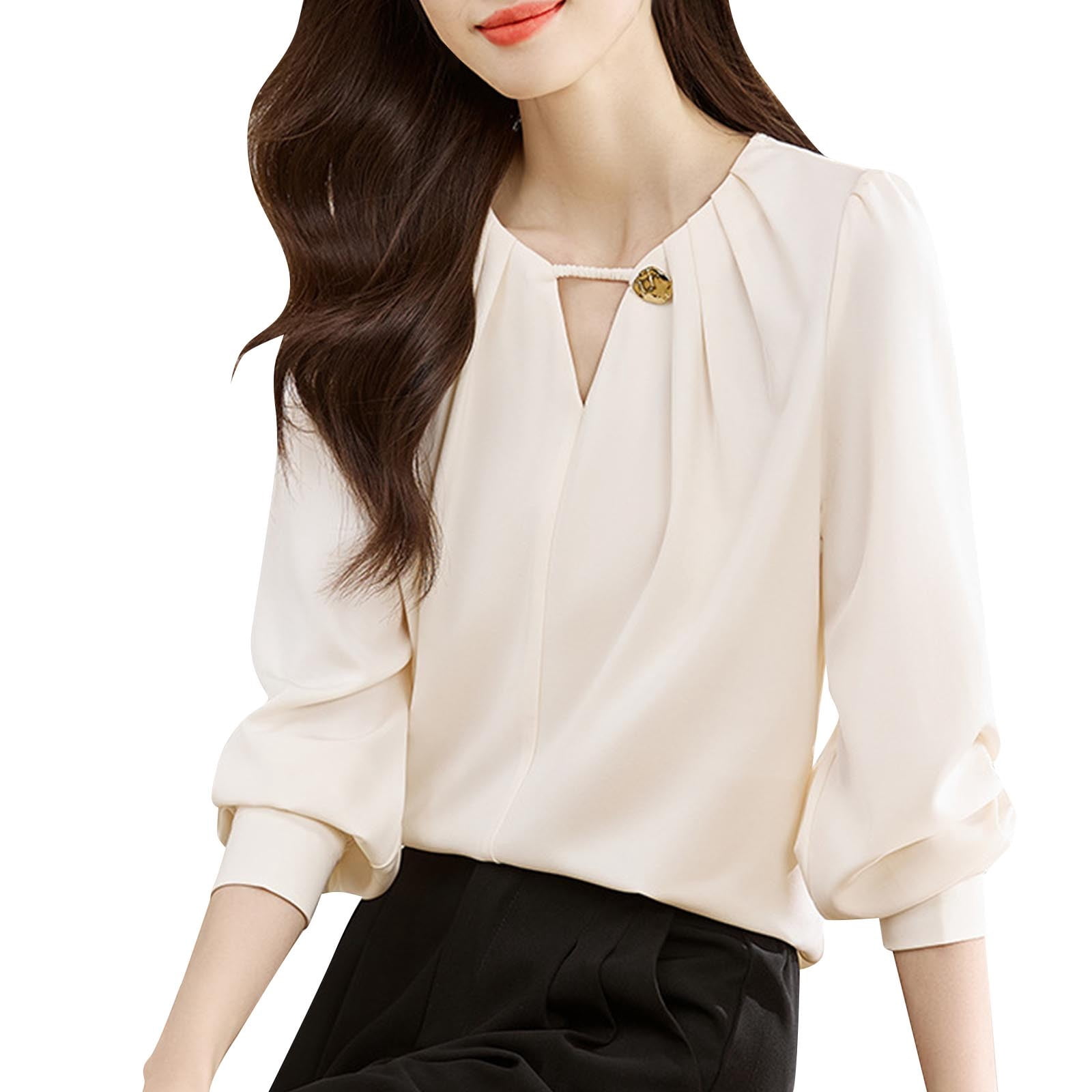 Uaswgudfs Women Blouses Long Sleeve Casual V-Neck Split Design with ...