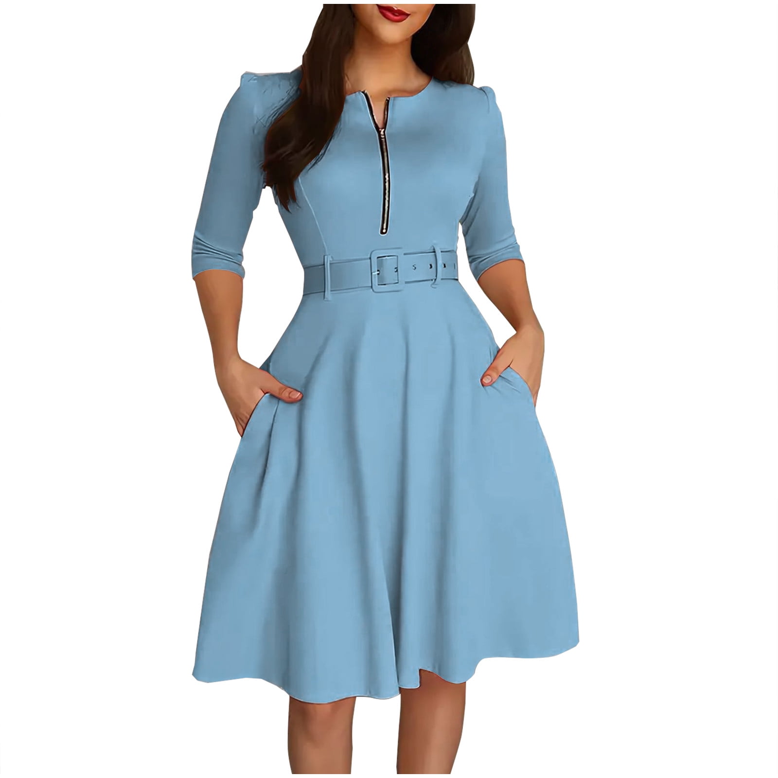 Uaswgudfs Women's Casual Flowy Midi Dress - A-Line Silhouette with ...