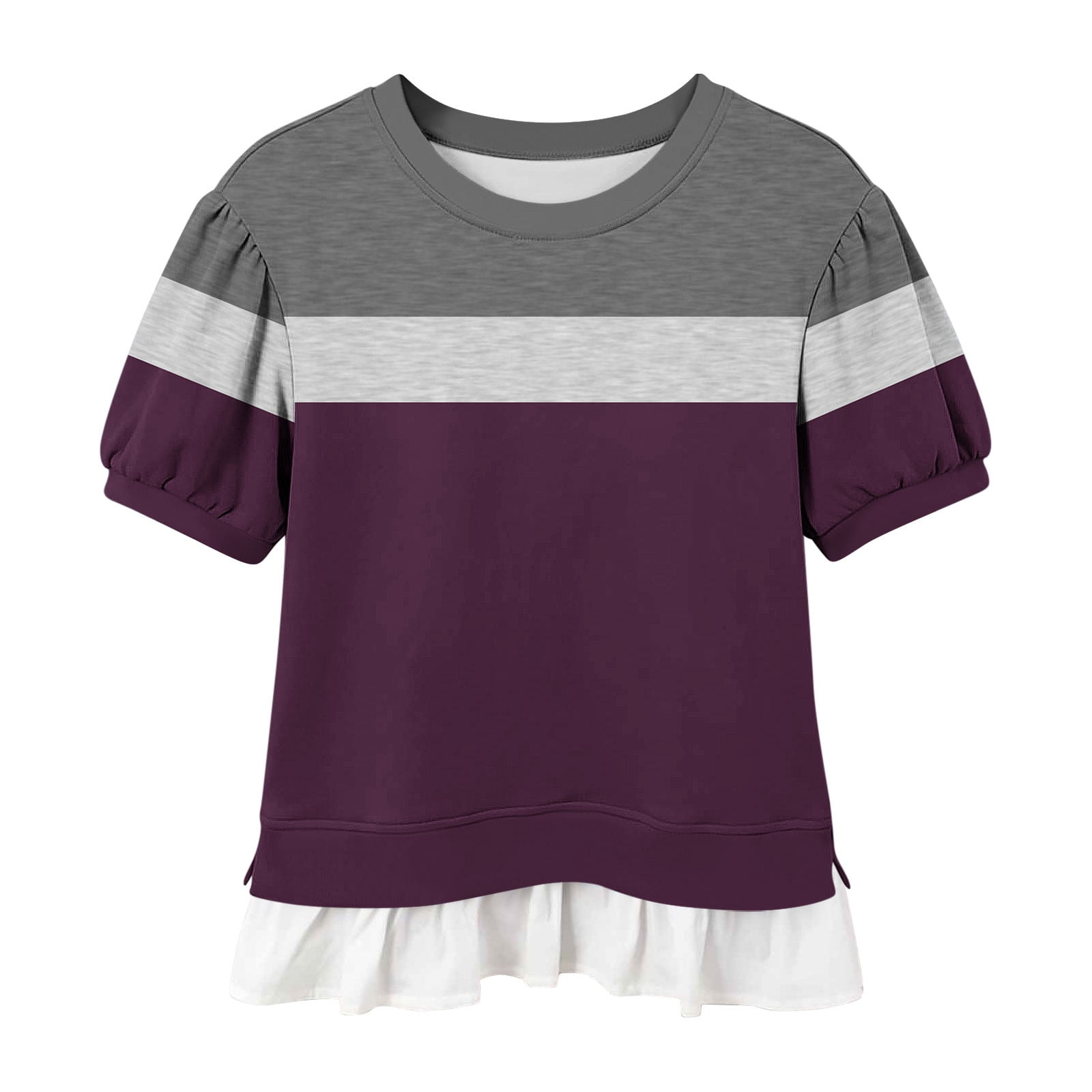 Uaswgudfs Women's Color Block Puff Sleeve Top Loose Fit Casual Layered ...