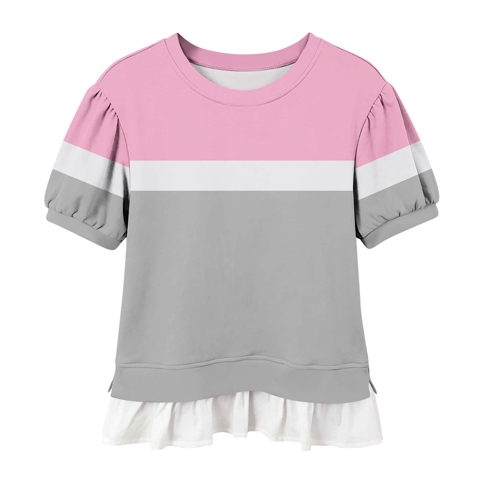 Uaswgudfs Women's Color Block Puff Sleeve Top Loose Fit Casual Layered ...