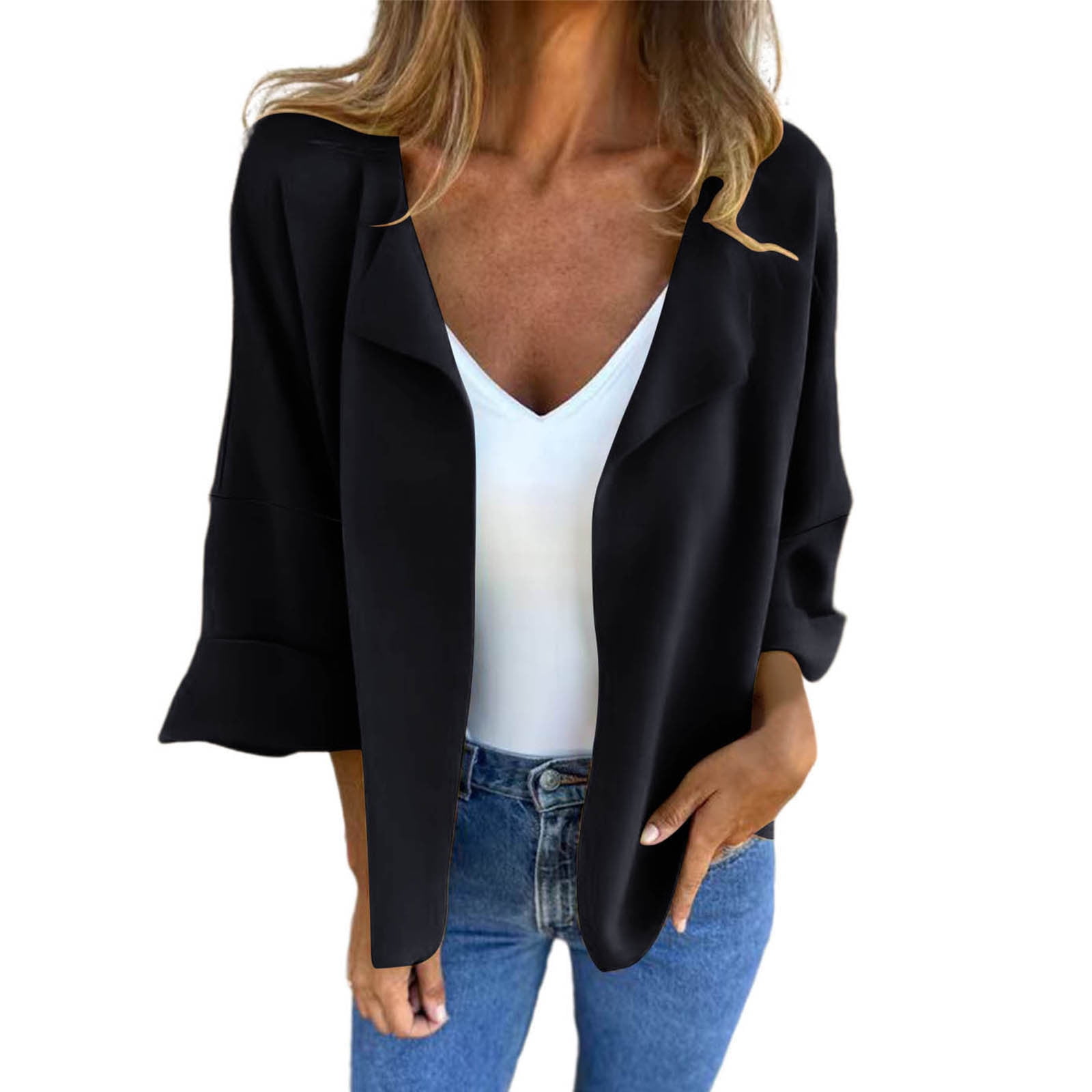 Uaswgudfs Women's Cropped Fall/Winter Jacket: Flowy Open-Front w ...