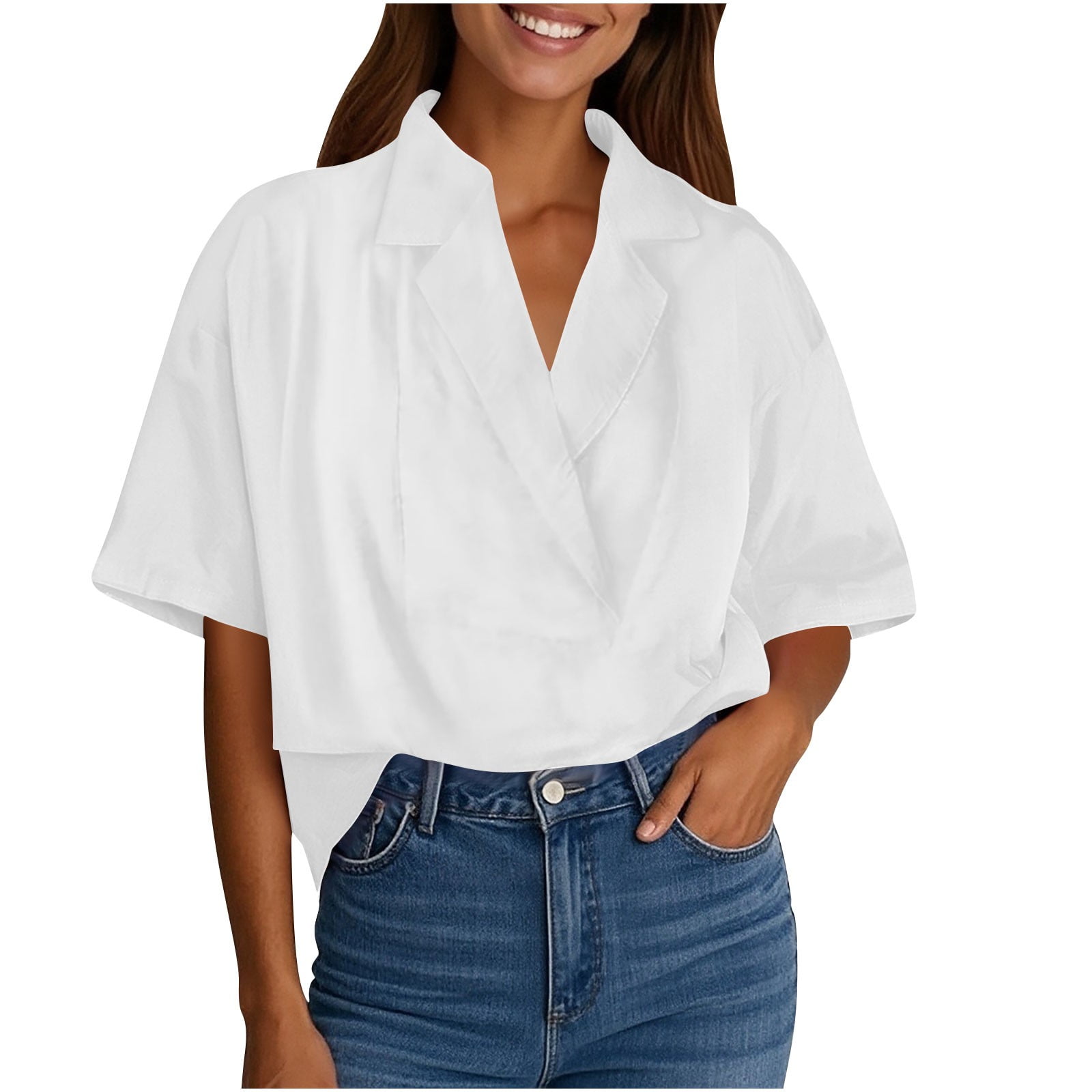 Uaswgudfs Women's Crossover Lapel Blouse: Relaxed Fit Lightweight Drape ...
