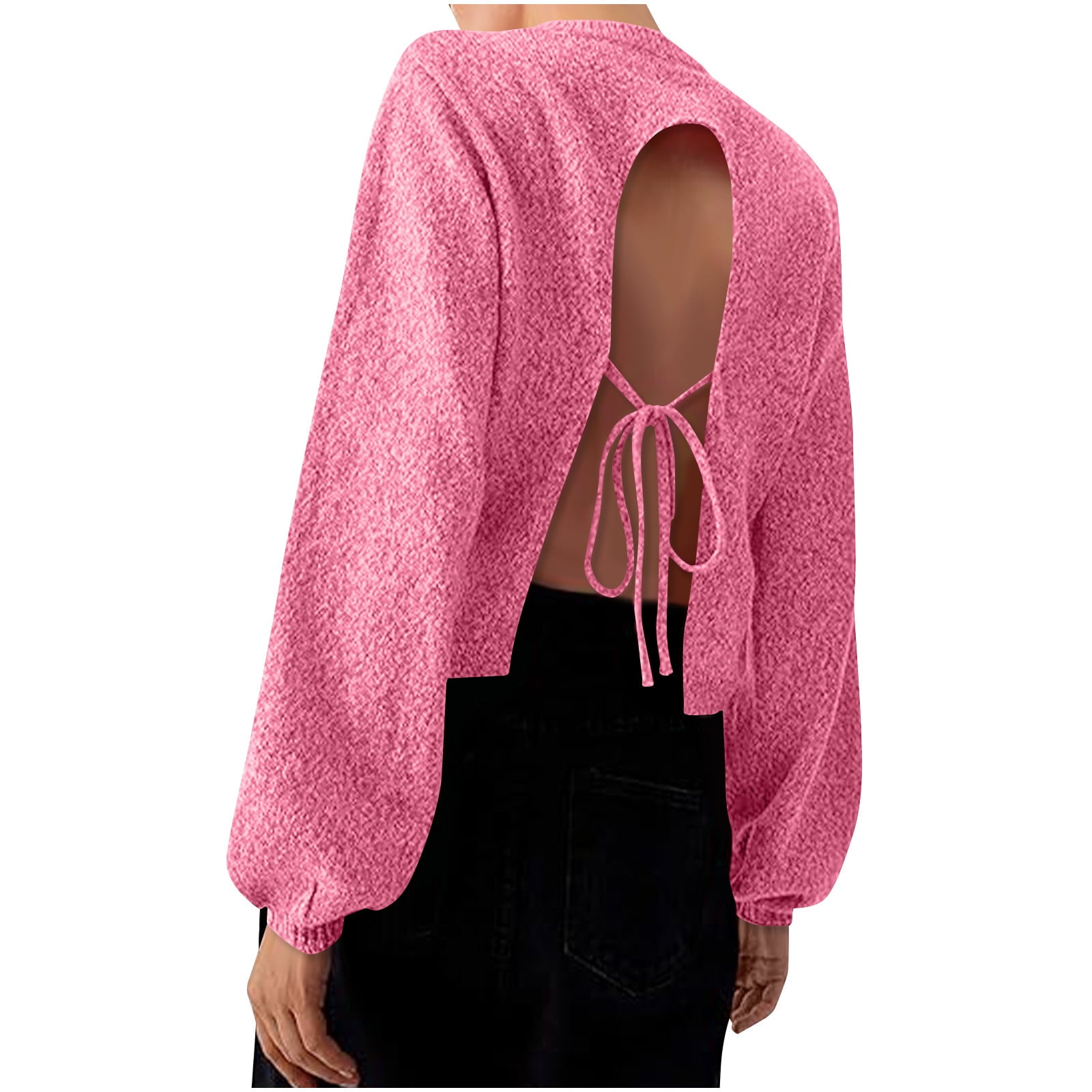 Uaswgudfs Women's Fall/Winter Knit Sweater: Open Back Tie Detail ...