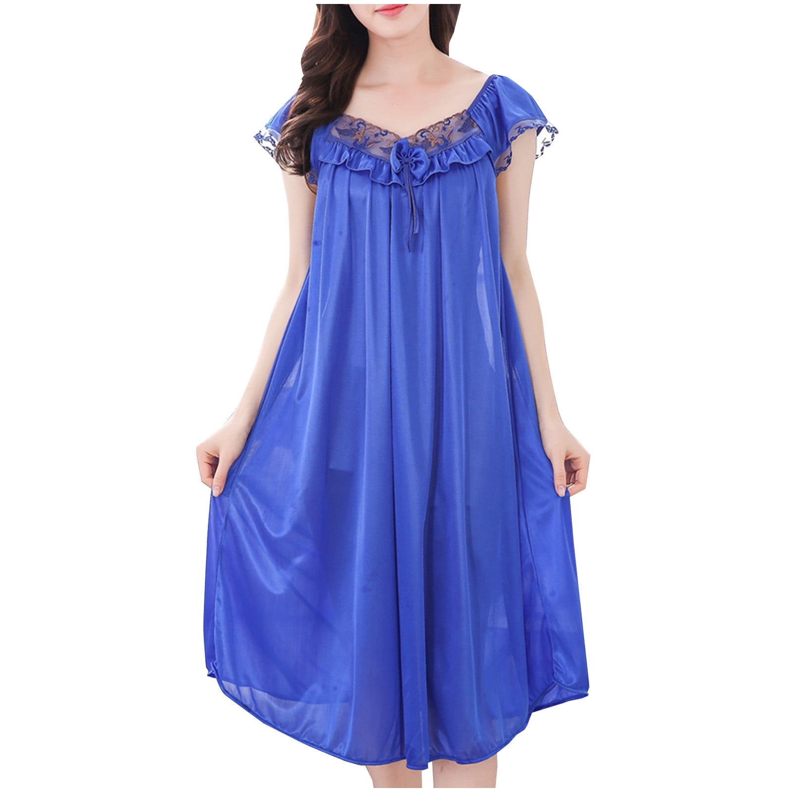Uaswgudfs Women's Plus Size Summer Short Sleeve Lace Trim Mid Calf ...