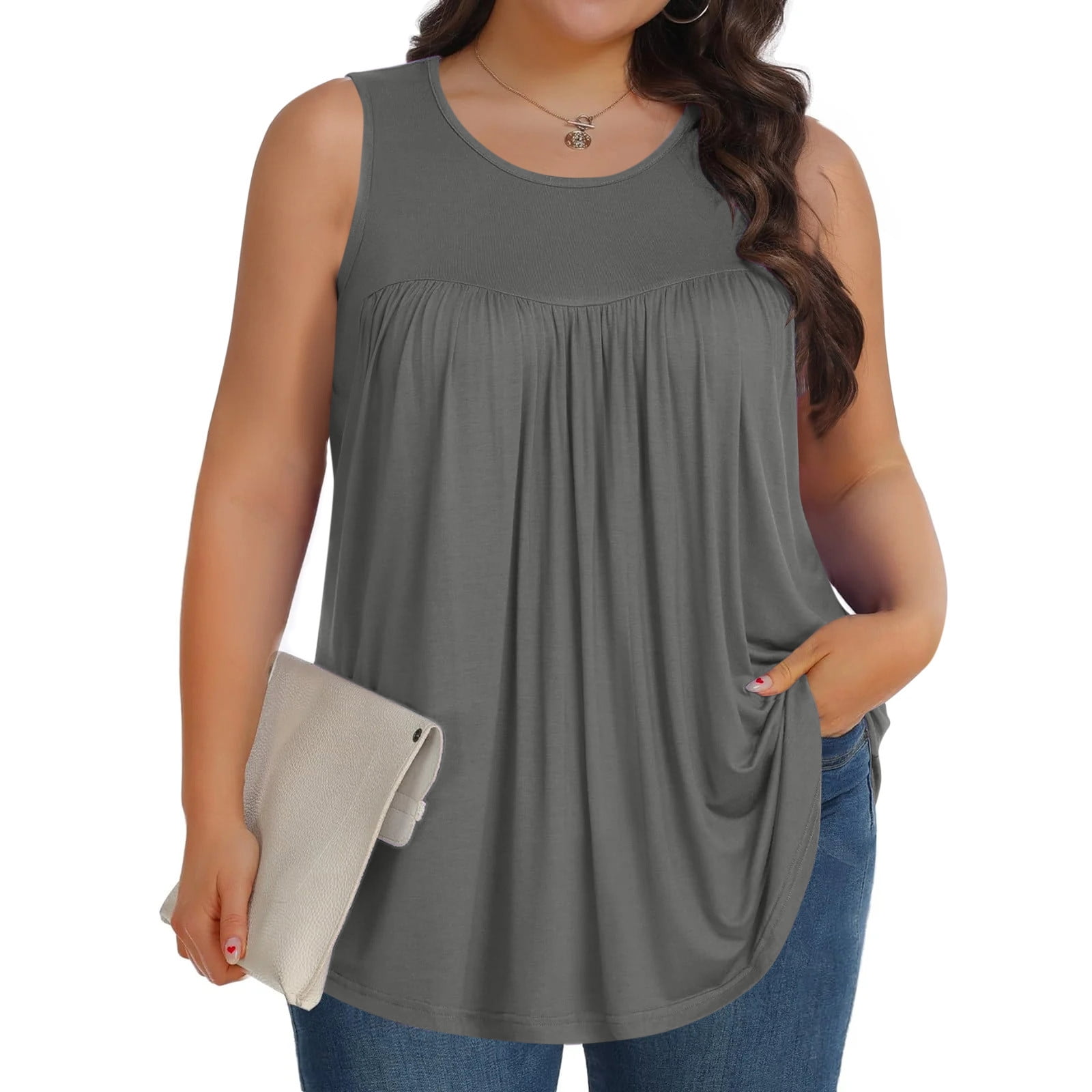 Uaswgudfs Women's Plus Size Tank Top with Textured Draping - Oversizes ...
