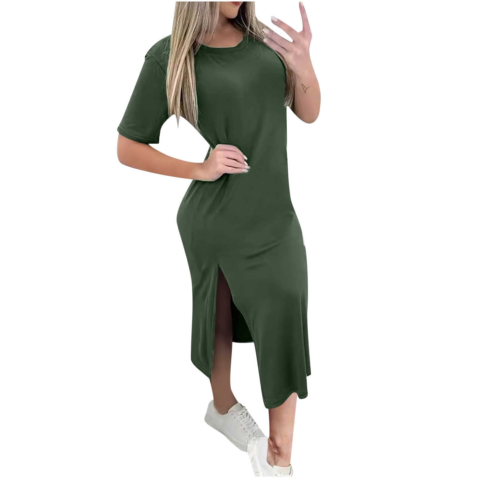 Uaswgudfs Women's Relaxed Fit Short Sleeve Midi Dress 2025 - Summer ...