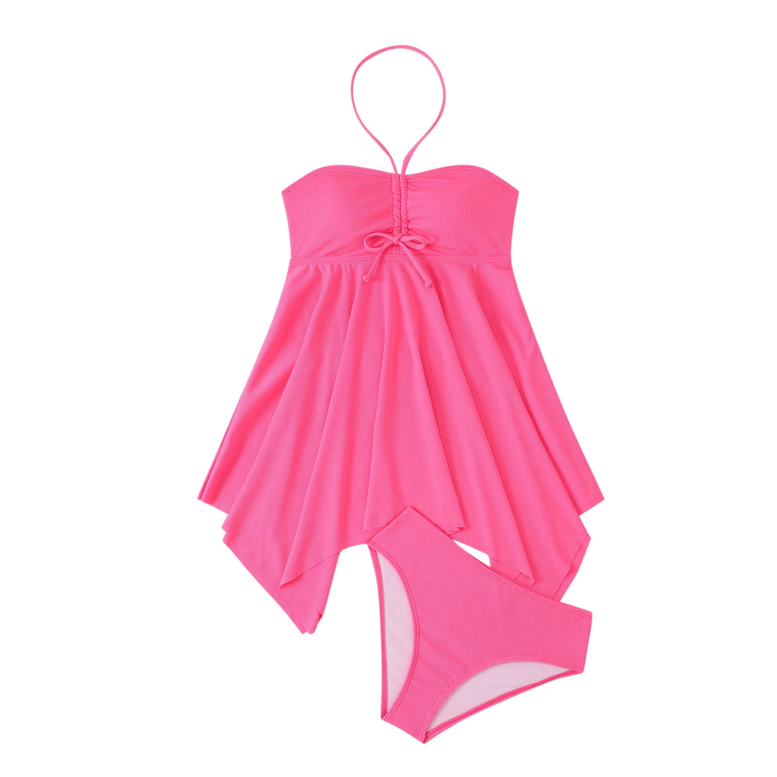 Uaswgudfs Women's Ruched Halter Swimsuit Set with Asymmetric Hemline ...