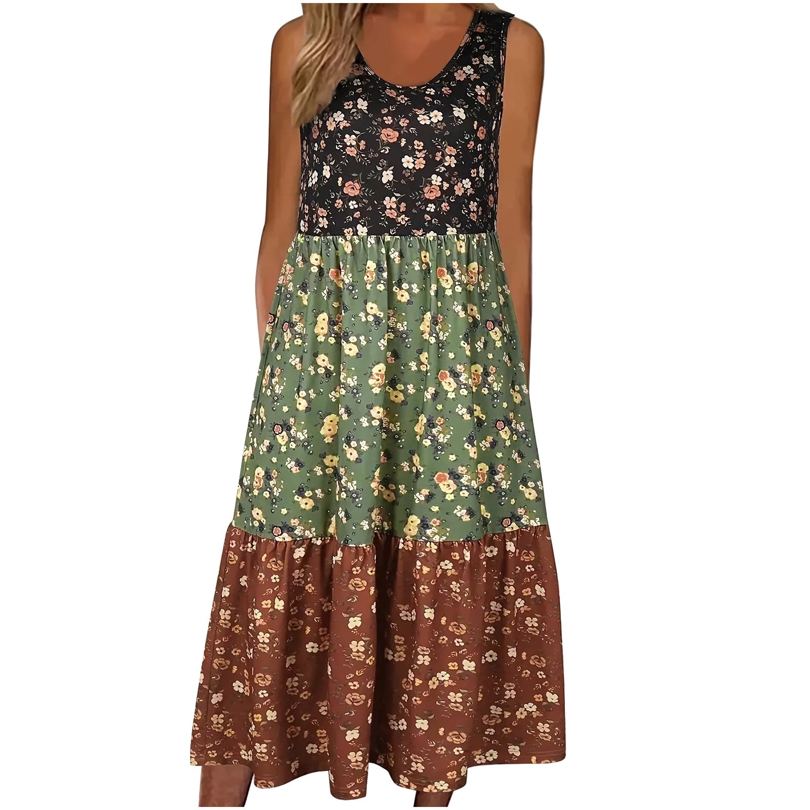 Uaswgudfs Women's Sleeveless Flowy Tank Dress - Casual Summer Sundress ...