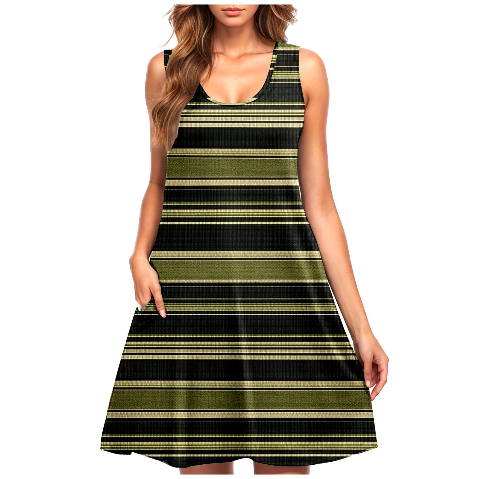 Uaswgudfs Women’s Sleeveless Striped Midi Dress - Vertical Pattern Tank ...