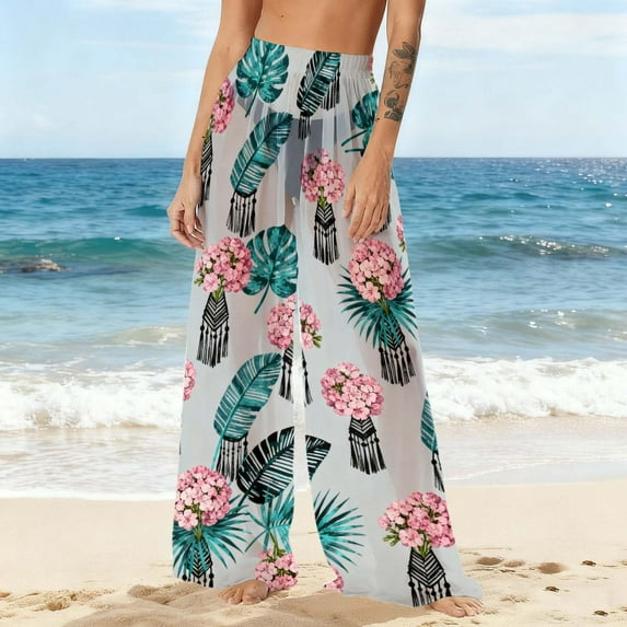 Uaswgudfs Women's Style Beach Cover Up Pants Sun Protection Wide Leg ...
