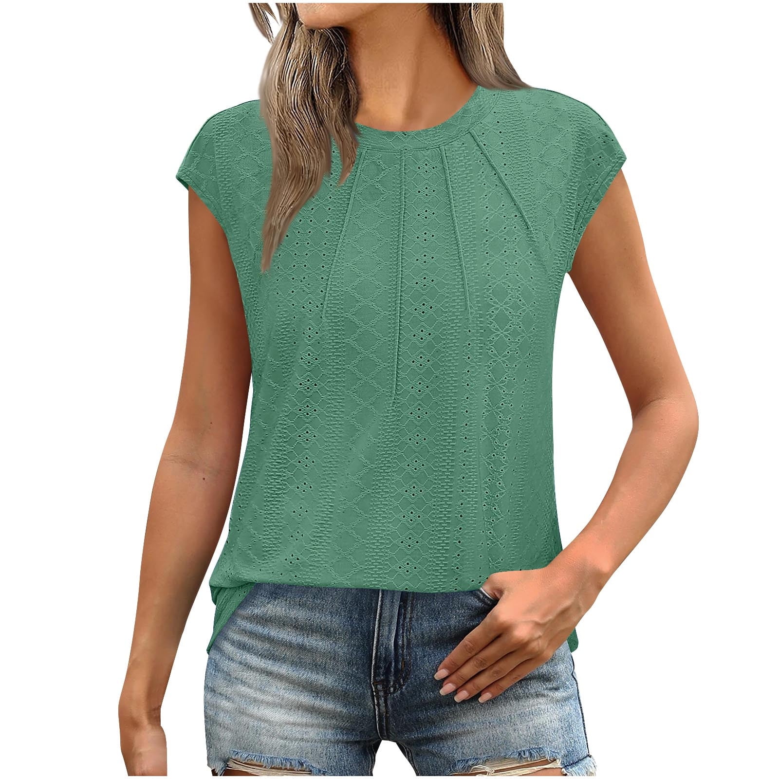 Uaswgudfs Women's Textured Tank Top with Smocked Overlay and Cutout ...