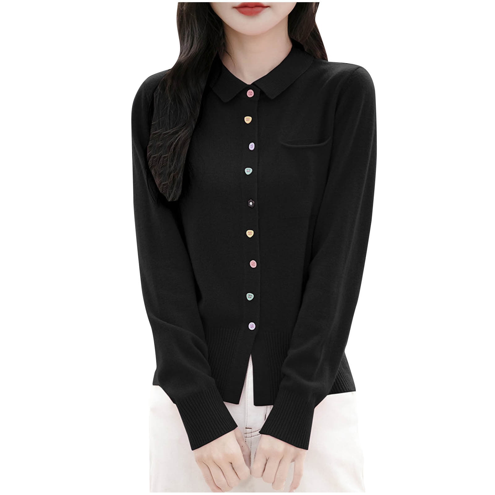 Uaswgudfs Women's Thermal Regulation Wool Sweater - Button Down Collar ...