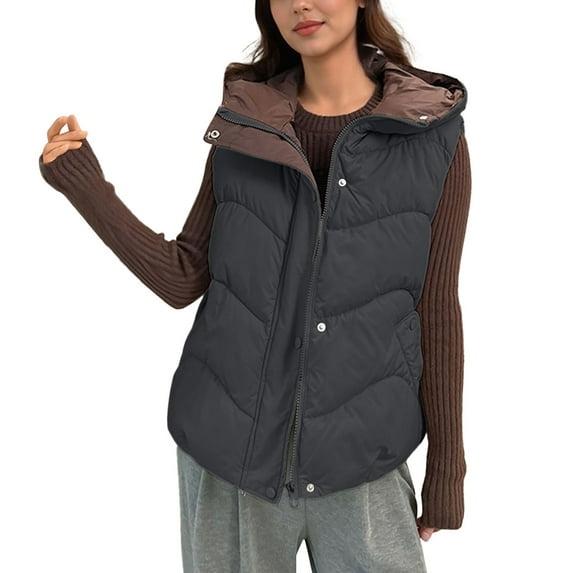 Uaswgudfs Women's Water-Resistant Quilted Down Vest - Thermal Hood Snap ...