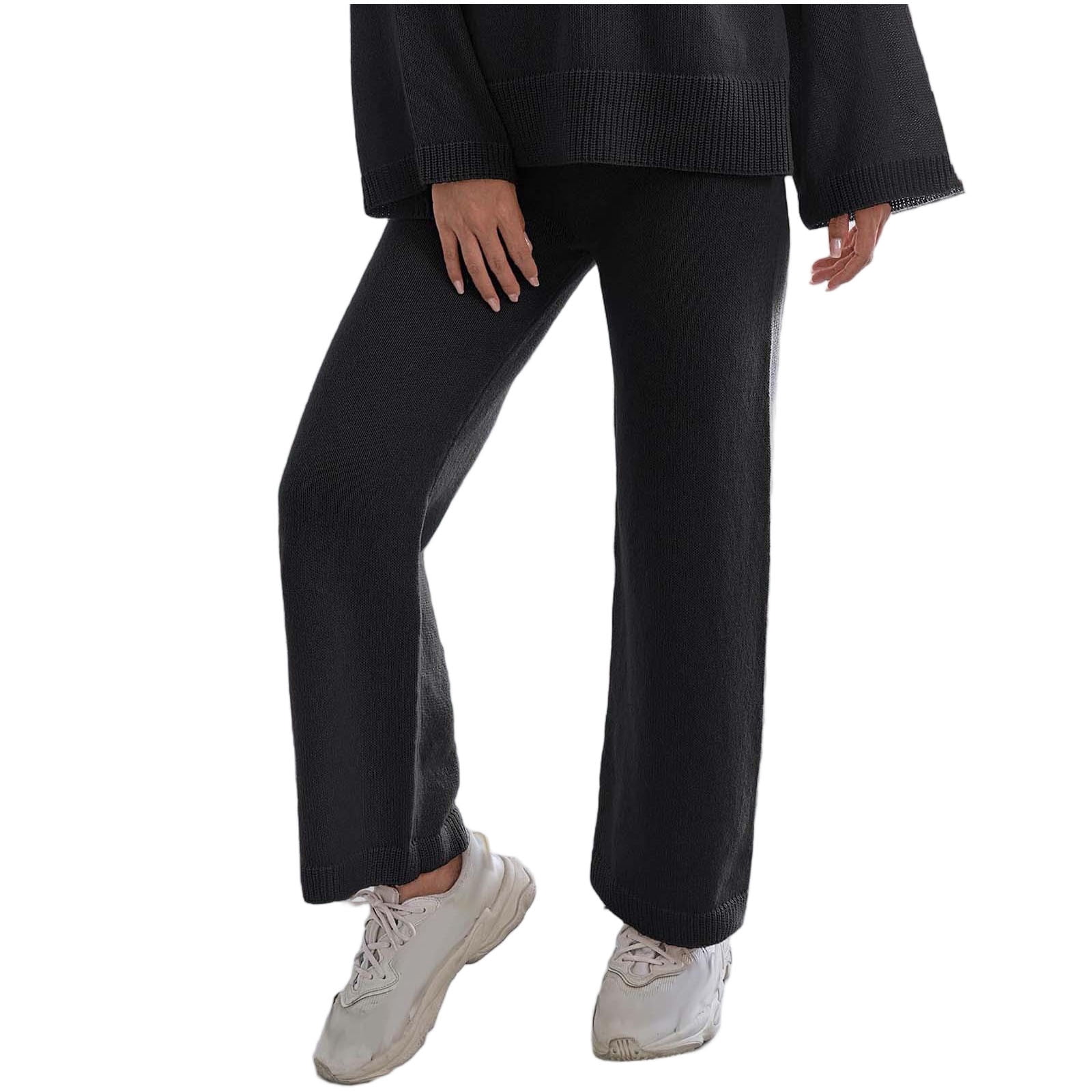 Uaswgudfs Women's Wool Knit Pants Fall Winter Soft Casual Wide Leg ...