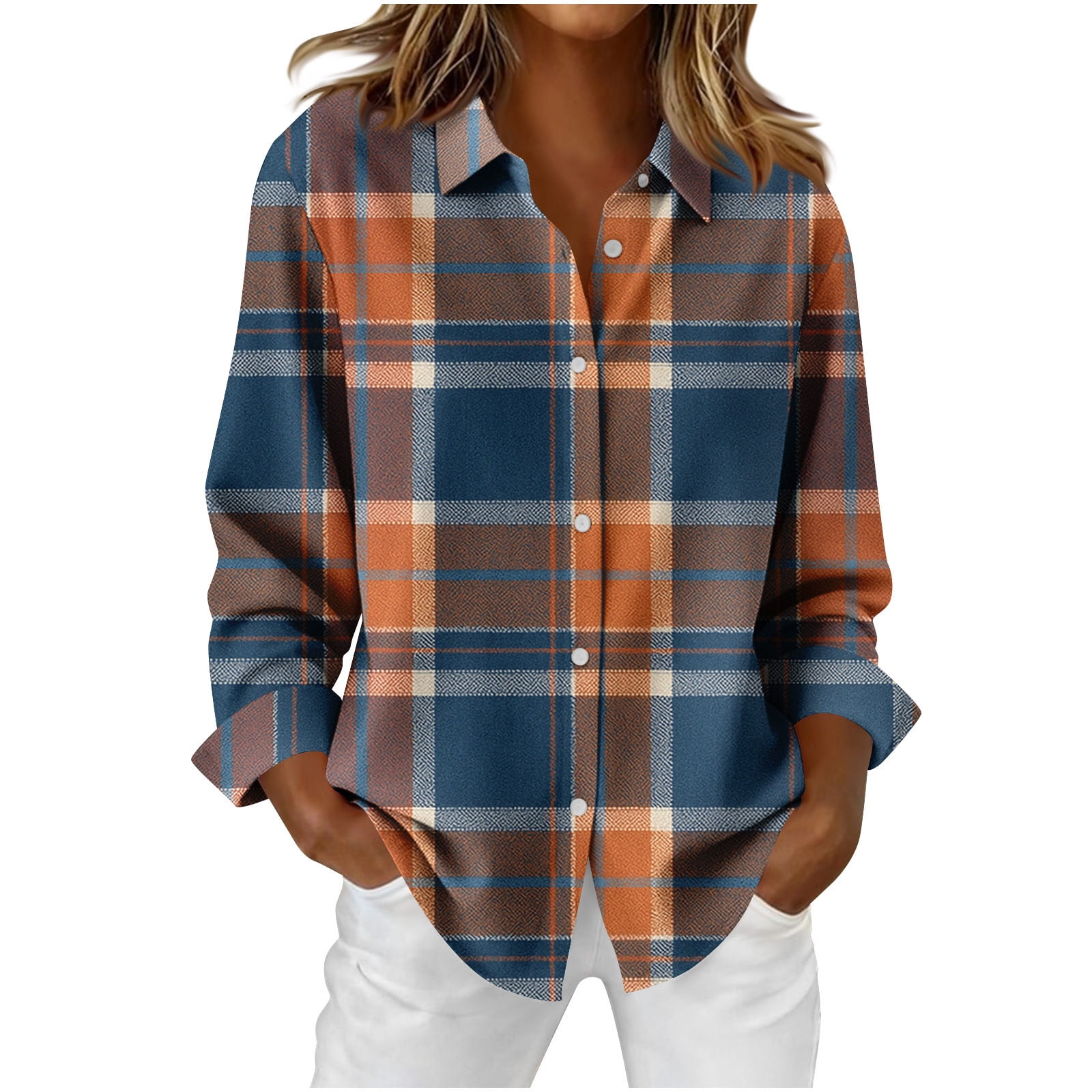 Uaswgudfs Womens Shirt Plaid Shirts Long Sleeve Casual Button Down ...
